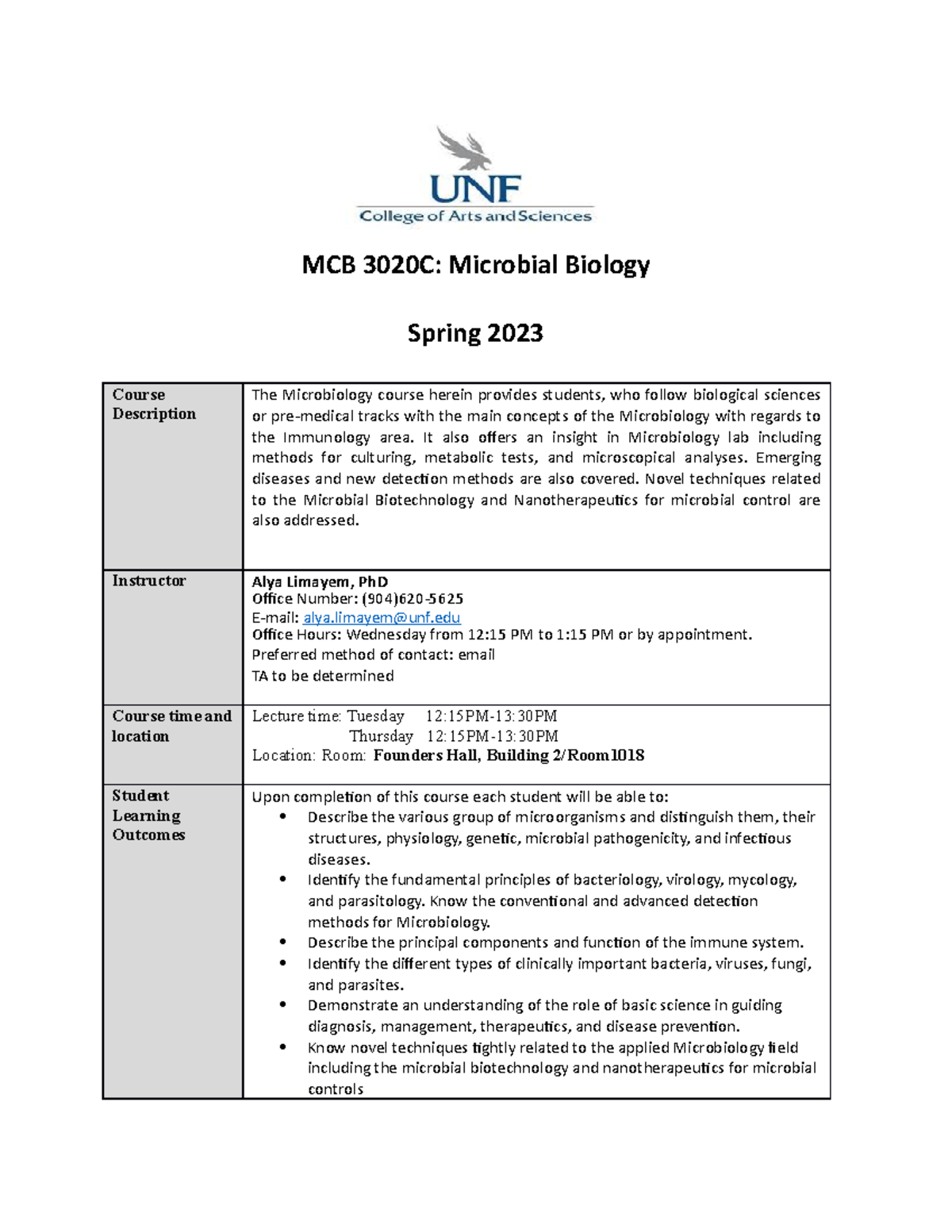 MCB 3020C: Microbial Biology Syllabus & Course Overview - Spring 2023 ...