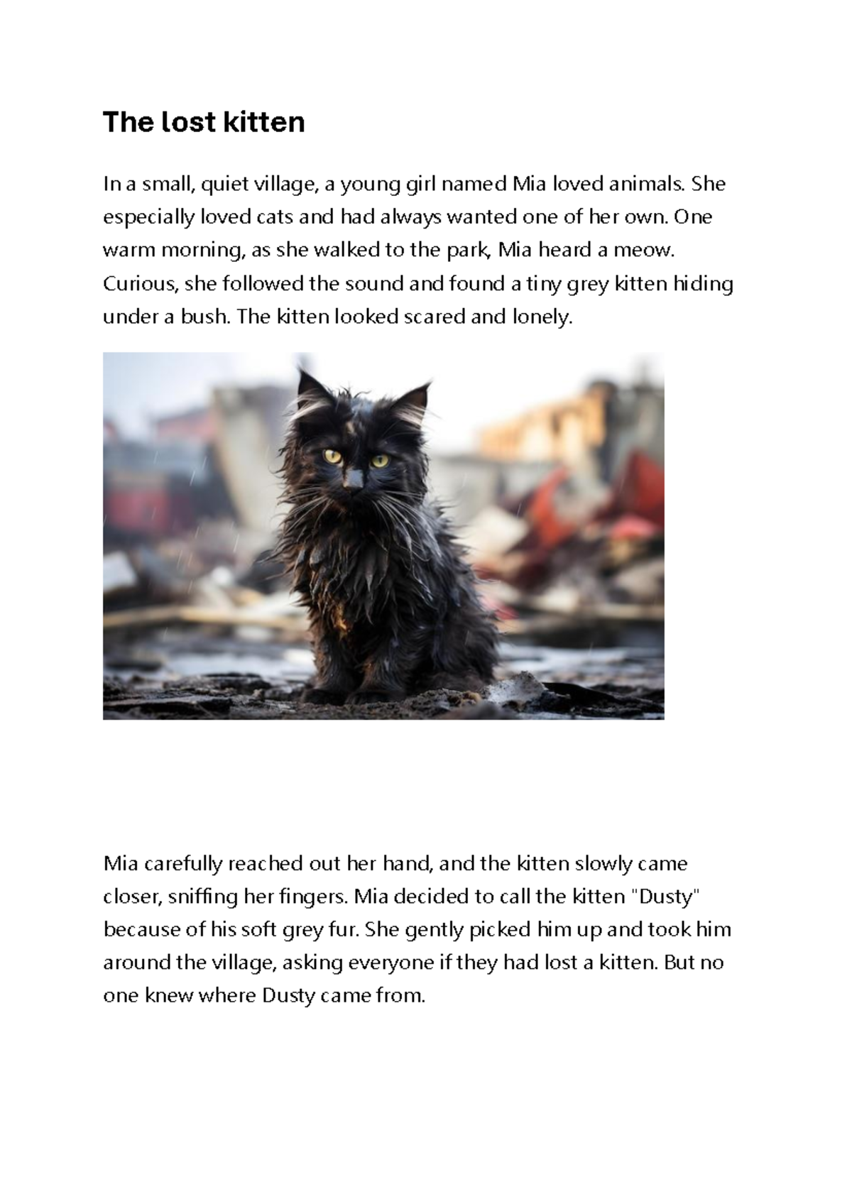 The Lost Kitten: A Heartwarming Story of Mia and Dusty - Studocu