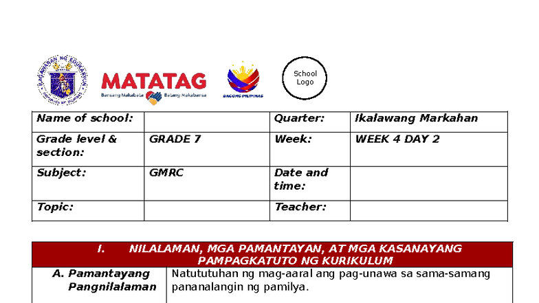DLP Q2 GMRC 7 WEEK 4 DAY 2: Kahalagahan ng Pananalangin ng Pamilya ...