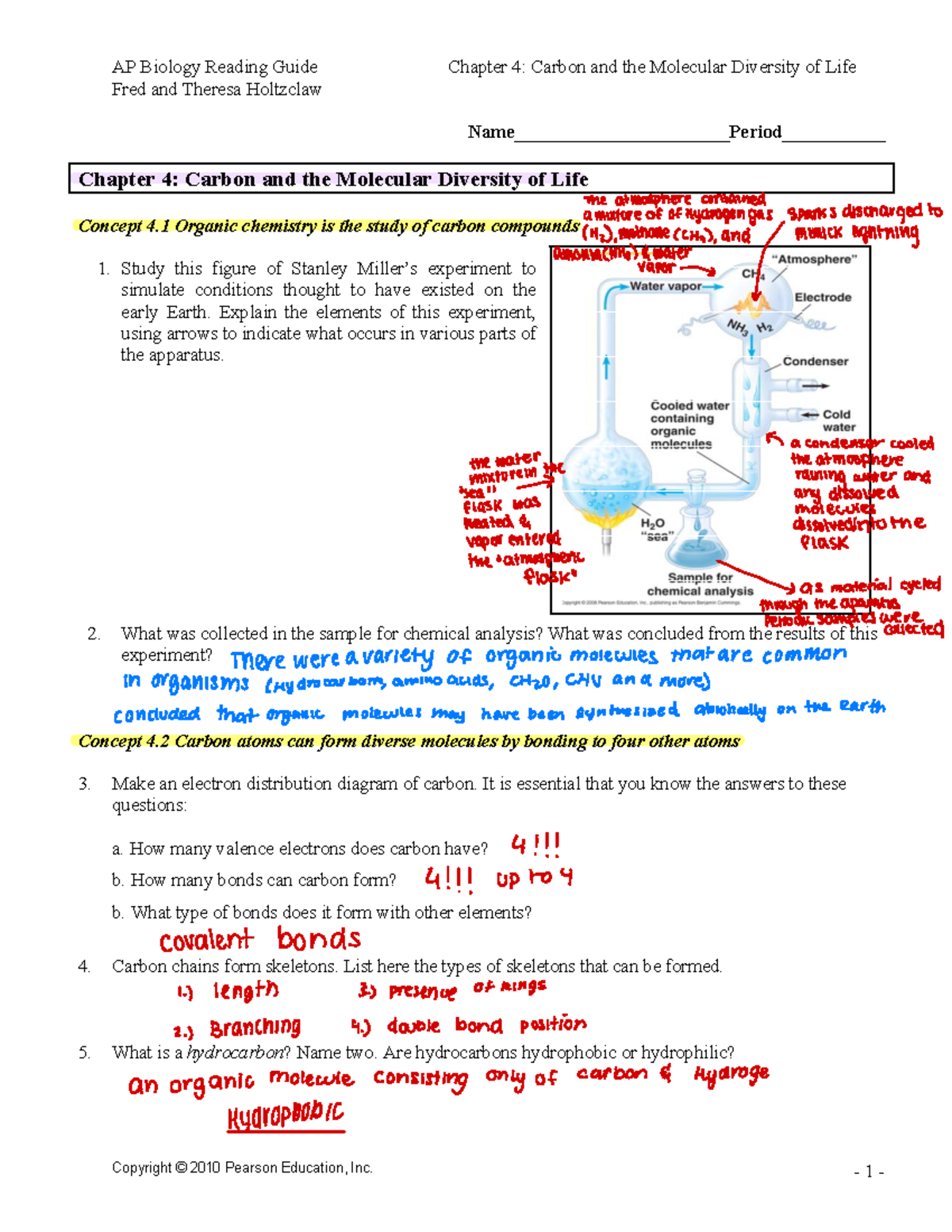 AP Bio Reading Guide: Ch 4 - Carbon and Molecular Diversity - Studocu