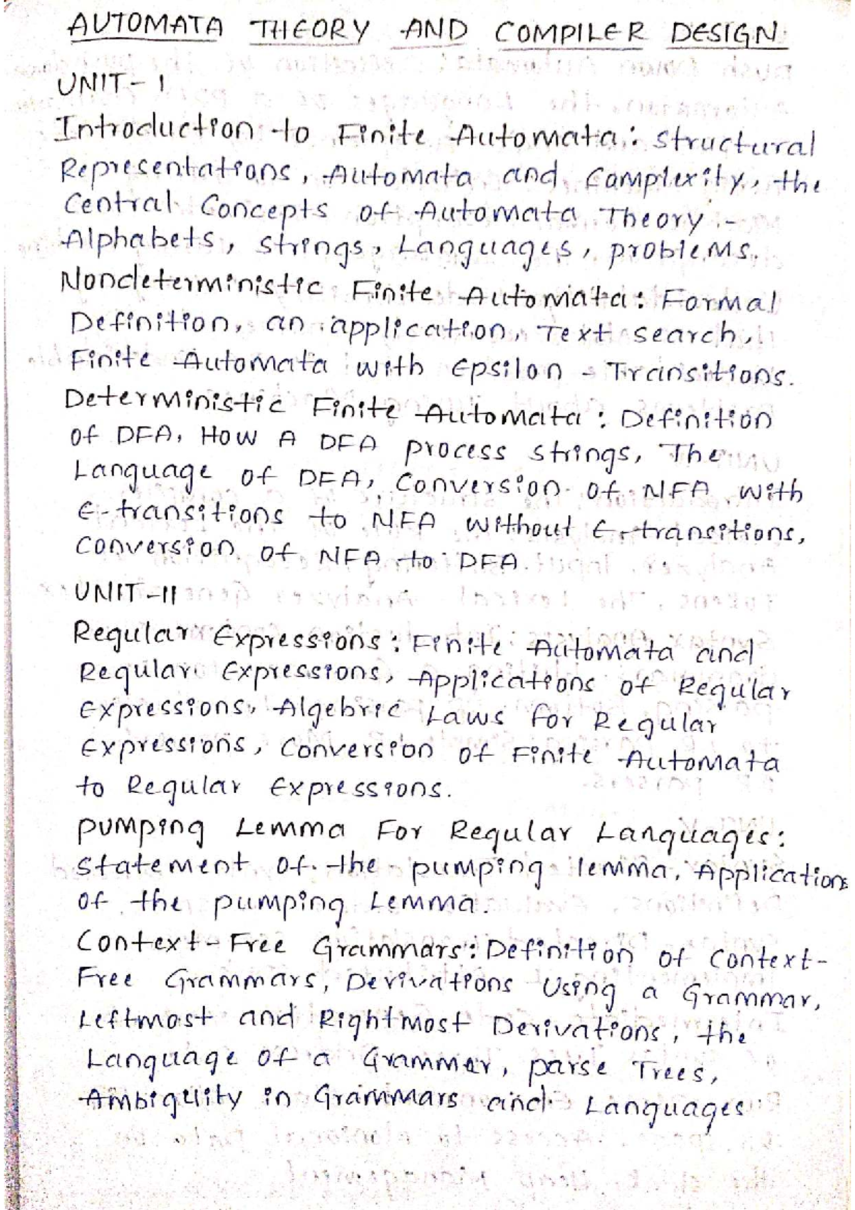 ATCD 101: Introduction to Automata Theory and Compiler Design - Studocu