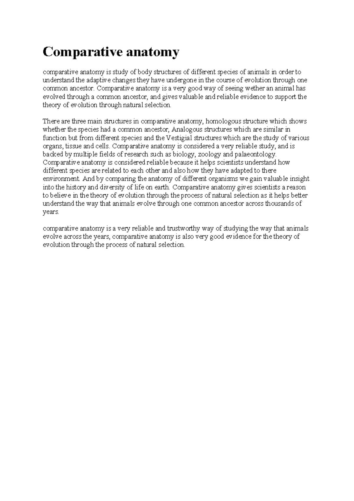 Comparative Anatomy: Understanding Evolutionary Adaptations - Studocu