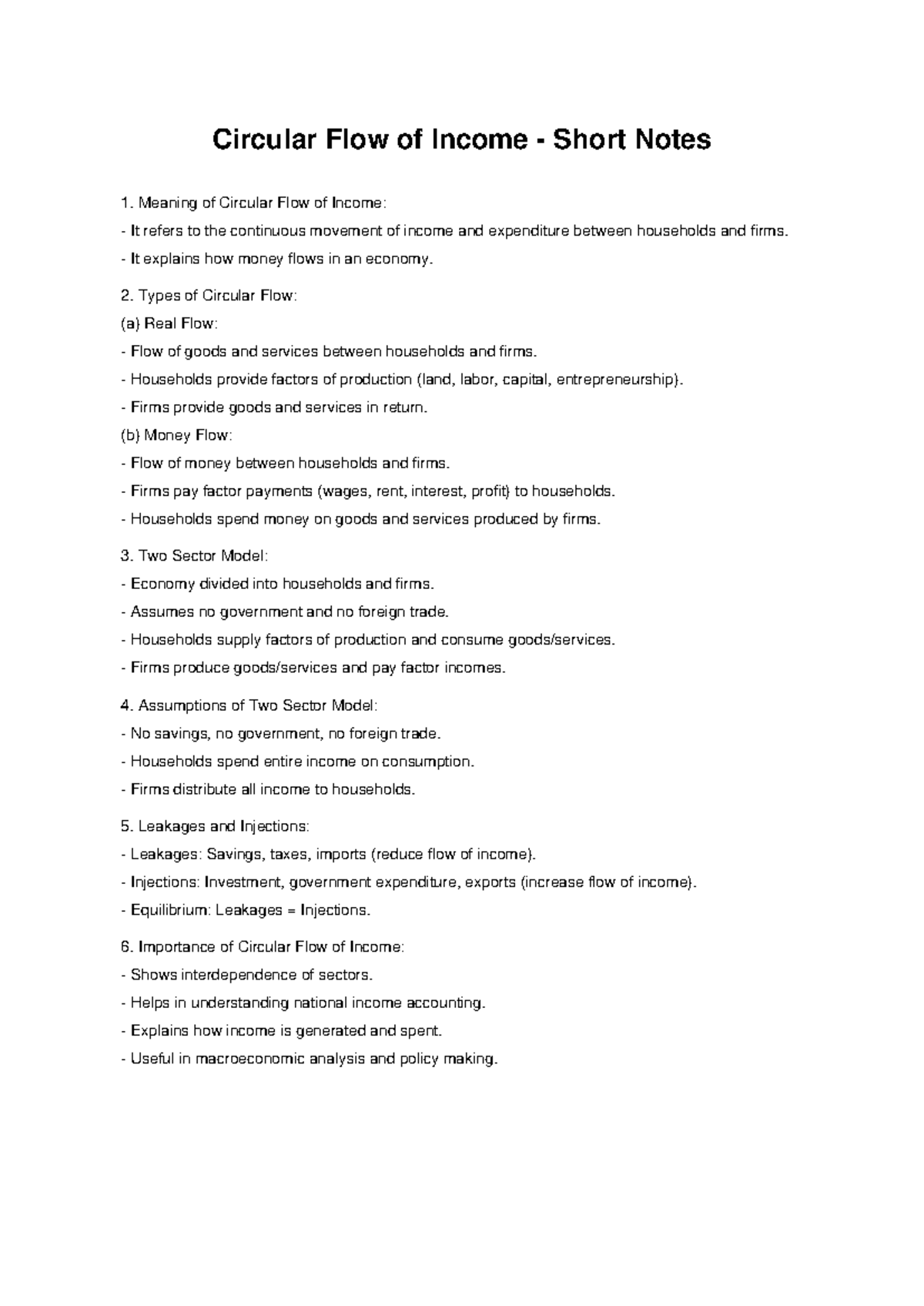 Circular Flow of Income Notes: Key Concepts & Models - Studocu