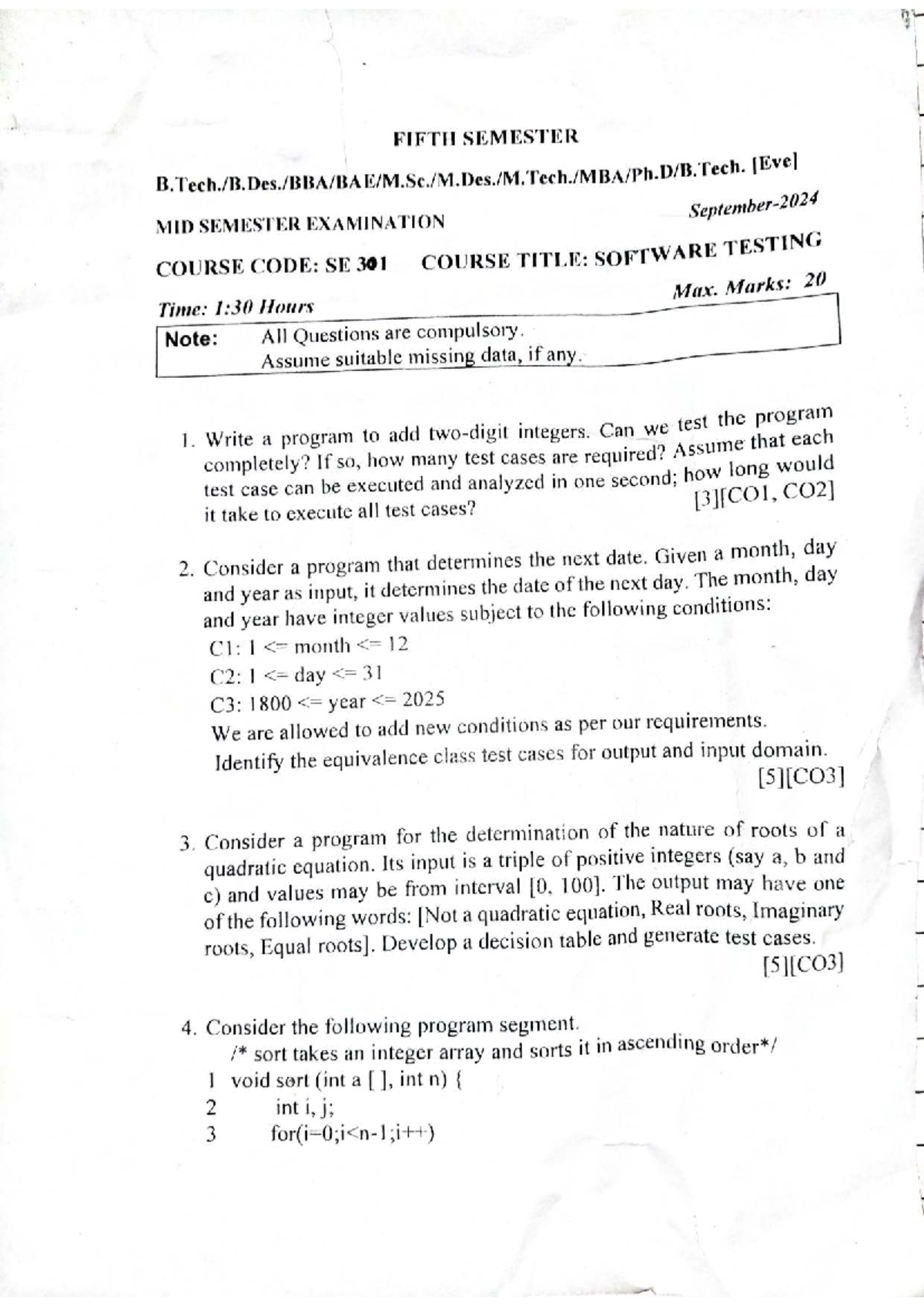 SE 301: Software Testing Mid Semester Exam Questions - Studocu