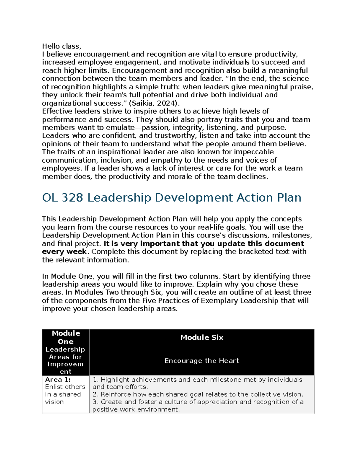 OL-328 Leadership Development: Module 6 Discussion & Action Plan - Studocu