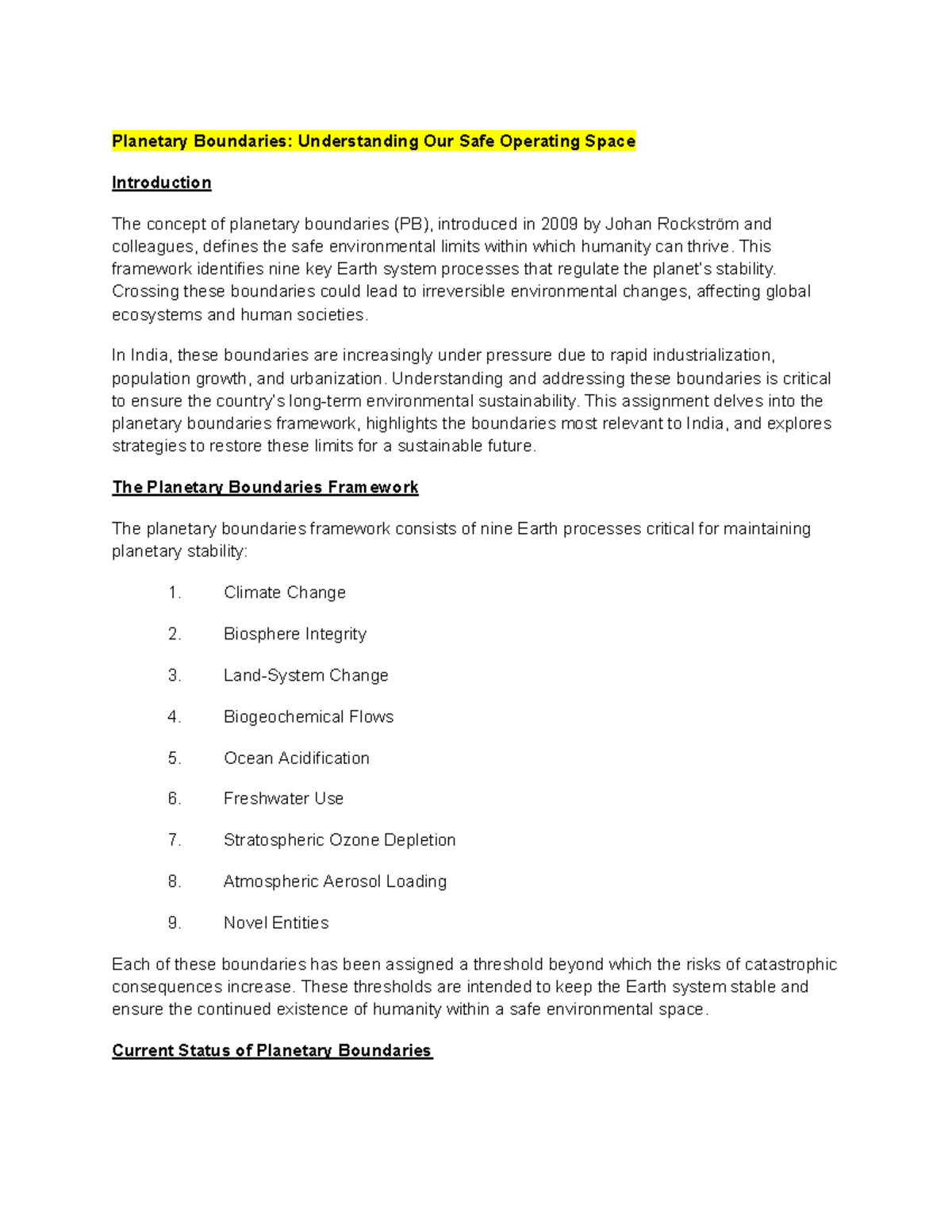 Planetary boundaries - This framework identifies nine key Earth system ...