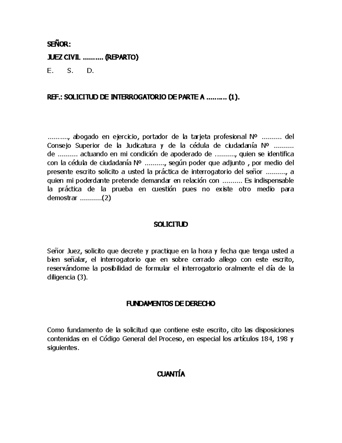 Solicitud de Interrogatorio de Parte a Juez Civil en Proceso Legal ...