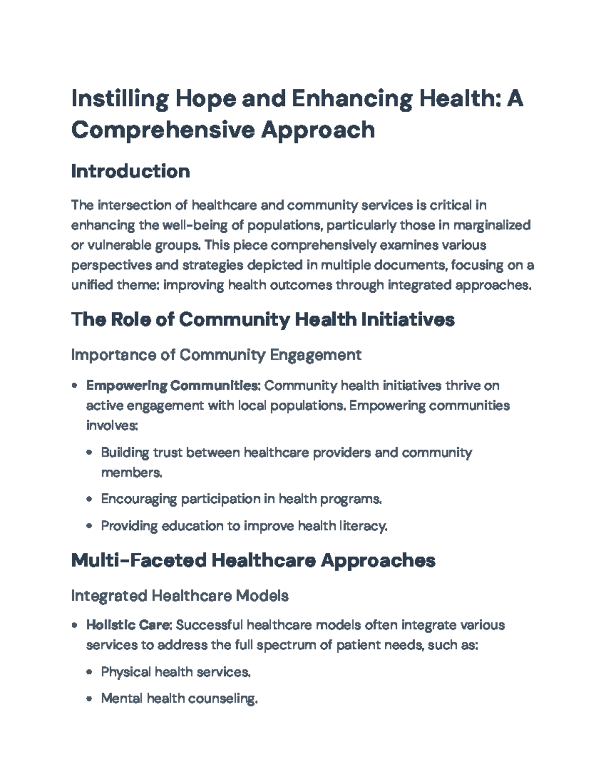 Enhancing Community Health: Integrated Approaches and Strategies ...