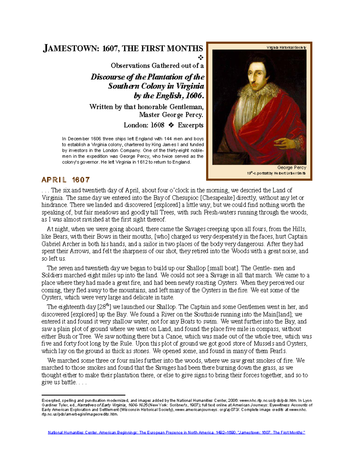 Jamestown: Percy’s Observations on the First Months (1607) - Studocu