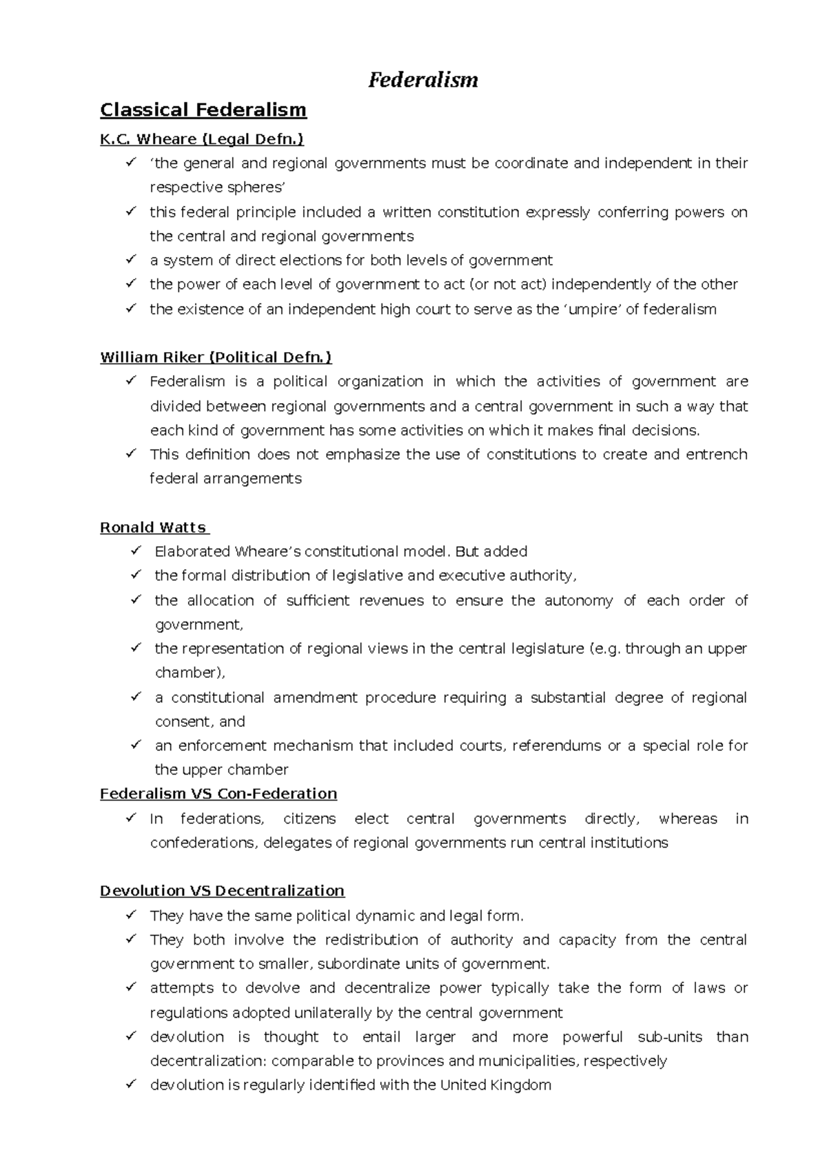 Notes on Federalism - Lecture Series Overview - Studocu