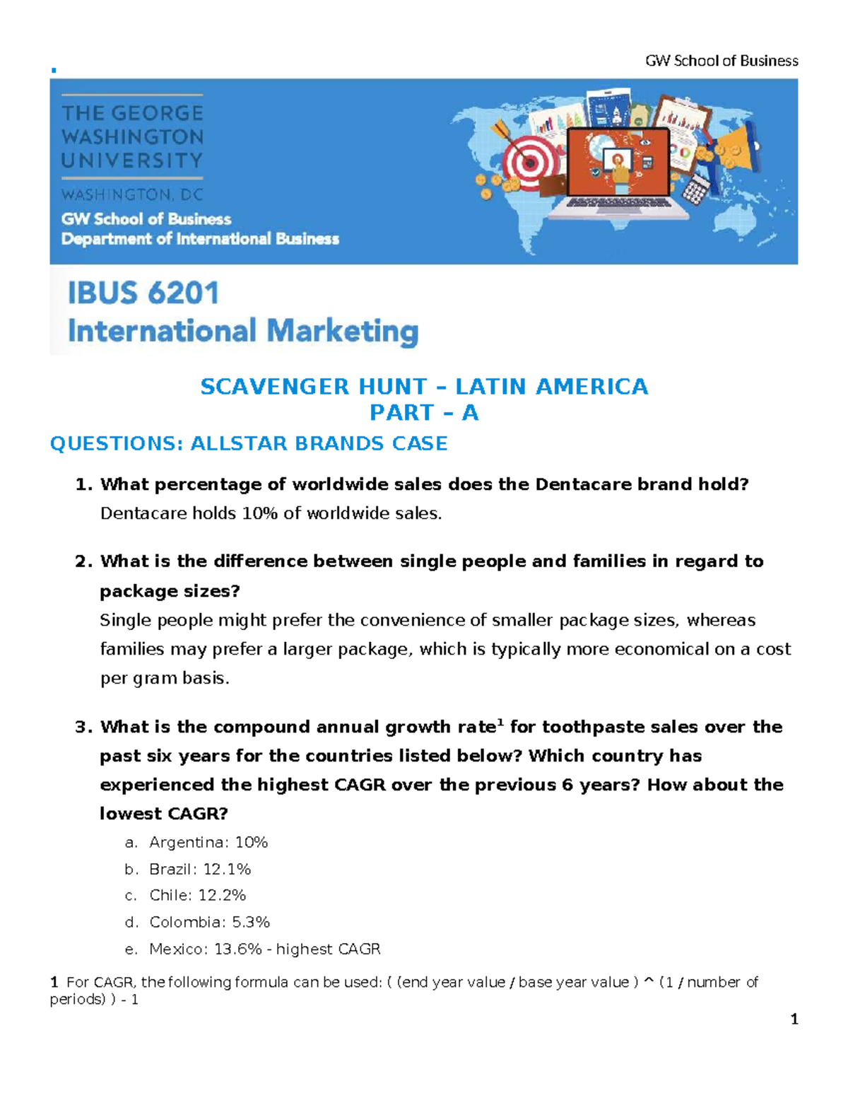 IBUS3201 - Scavenger Hunt Latin America Part A: Allstar Brands Case ...