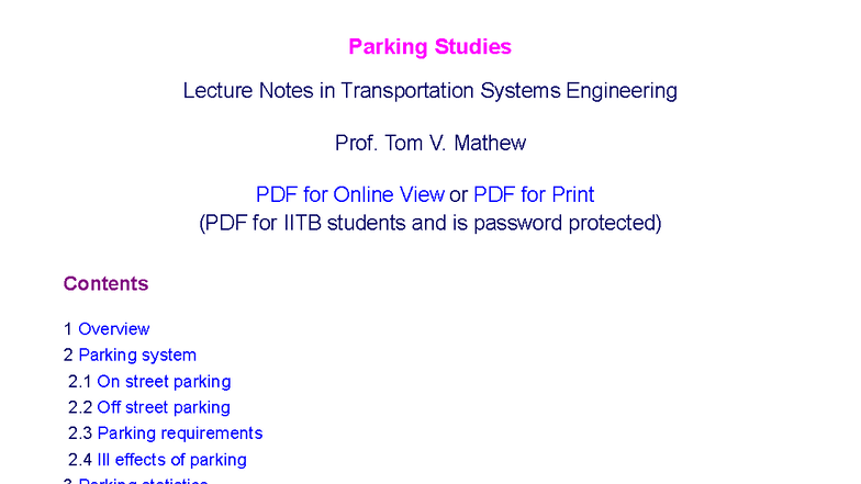 Parking Studies Lecture Notes - Transportation Systems Engineering ...