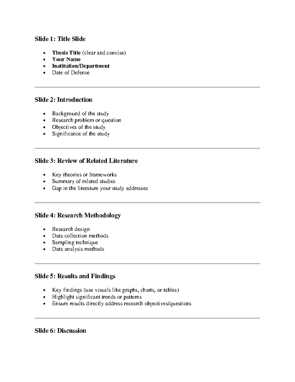 Thesis Format - PPT - Slide 1: Title Slide • Thesis Title (clear and ...