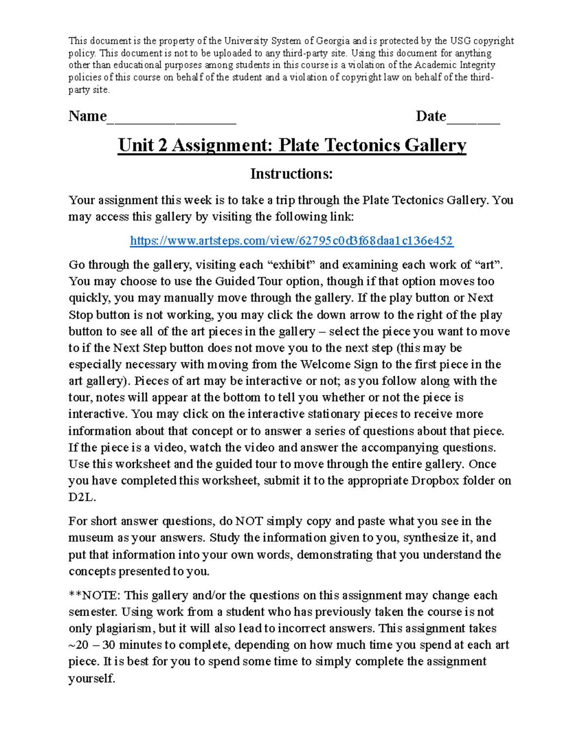 Unit 2 Assignment: Exploring Plate Tectonics Concepts and Gallery - Studocu