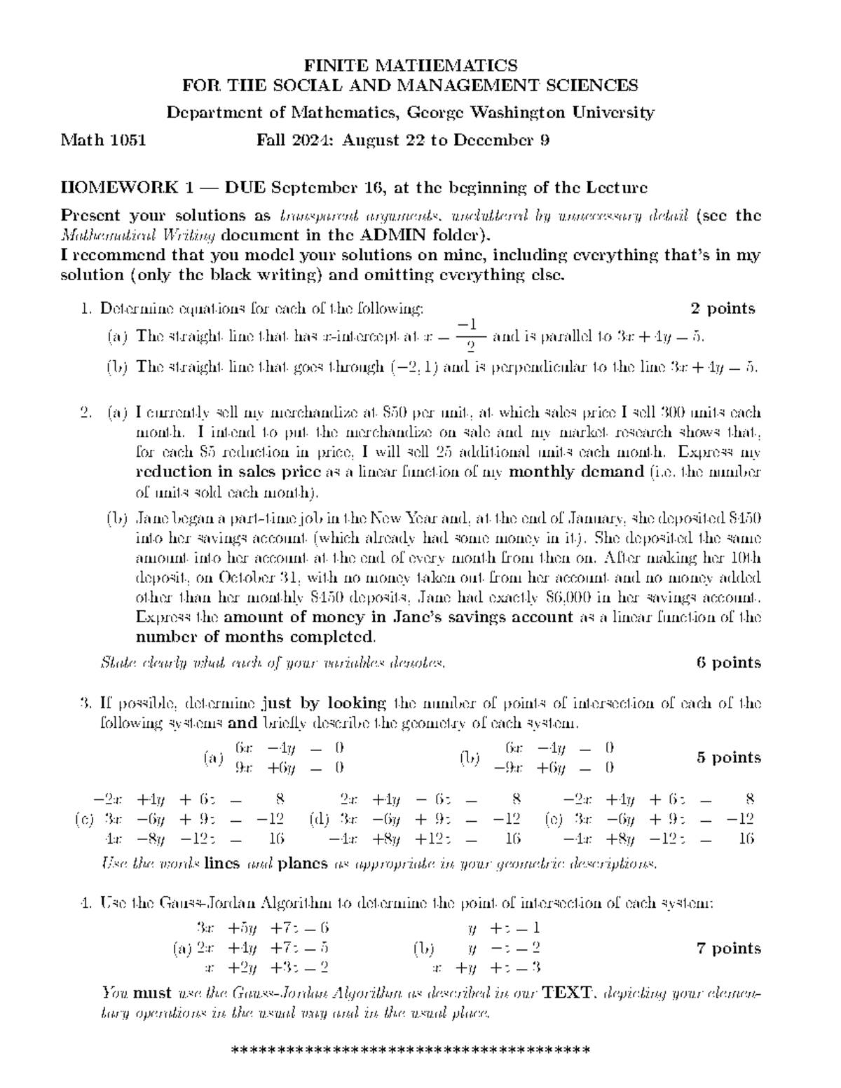 HW 1 Solutions for Finite Math (Math 1051) - Fall 2024 - Studocu