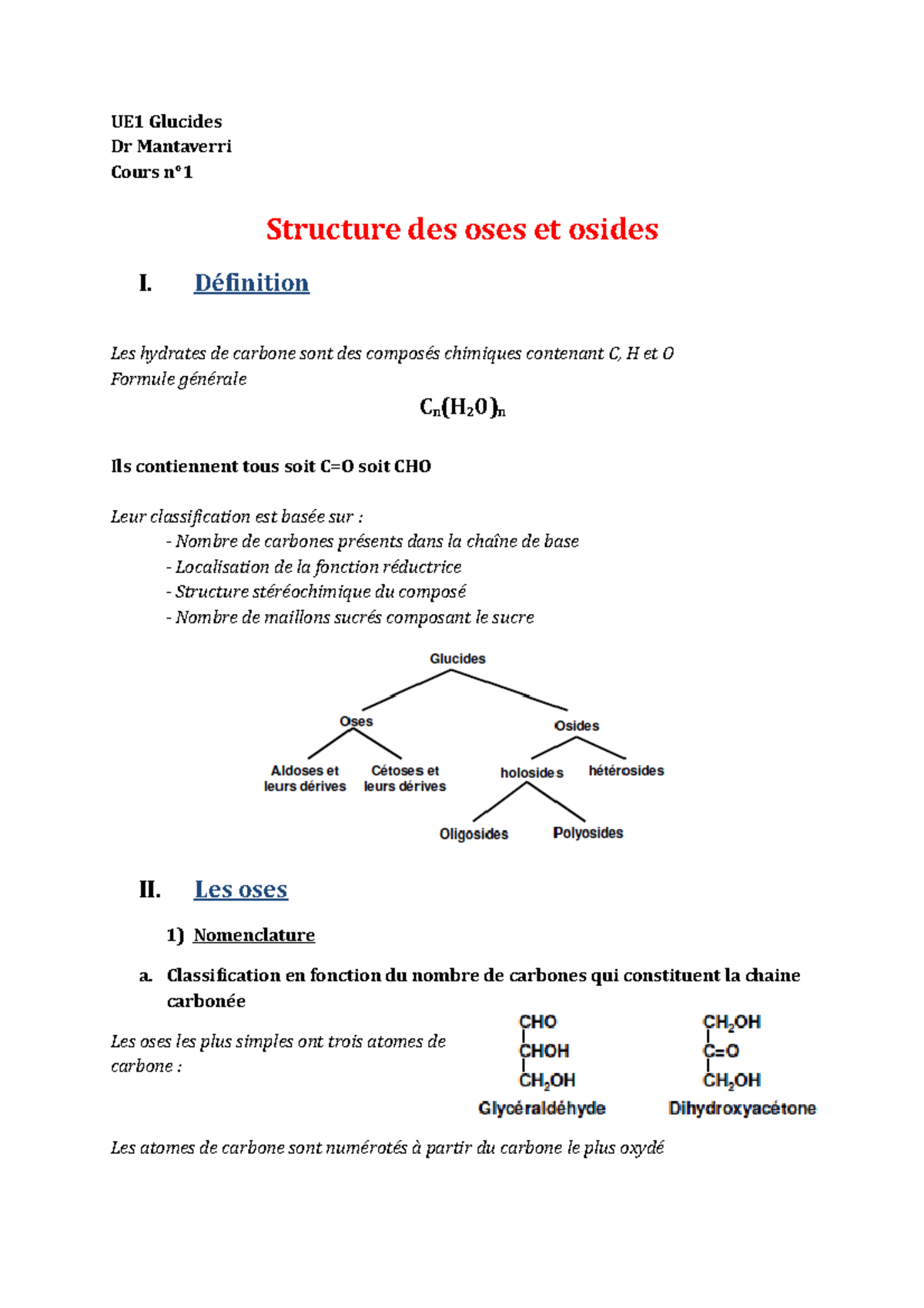 1. Structures des oses et osides - UE1 Glucides Dr Mantaverri Cours n ...
