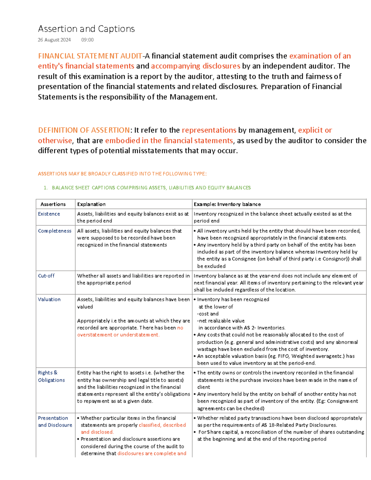 Chapter 5 Audit Notes - FIN 101: Assertions and Financial Statements ...