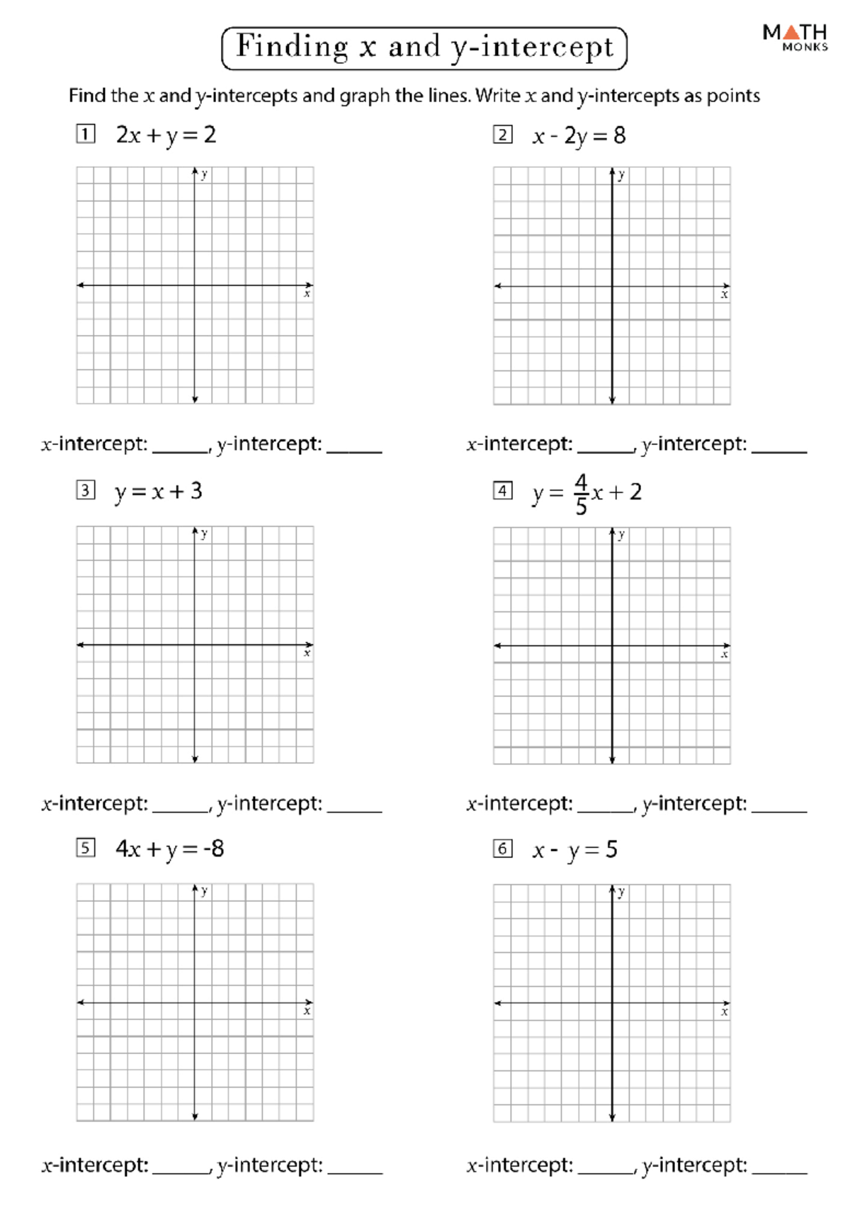 MATH Intercept Method Worksheet for Finding x and Graphing Lines - Studocu