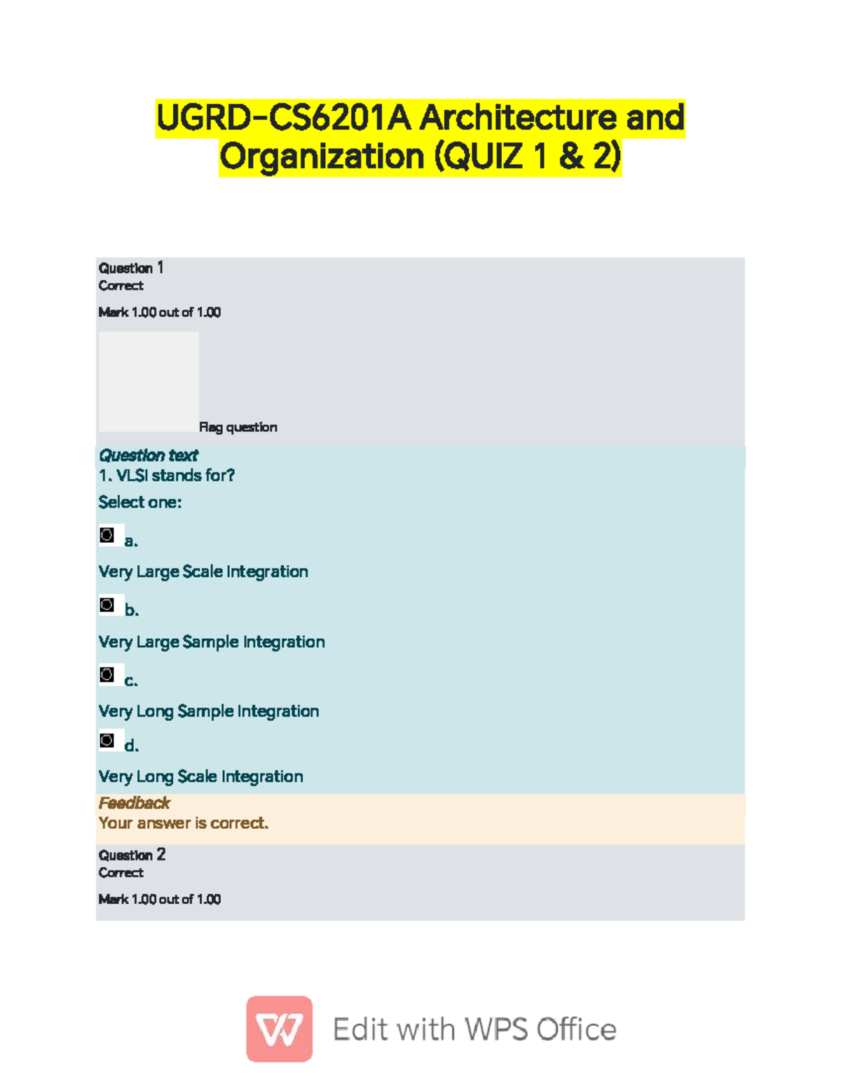 UGRD-CS6201A Architecture and Organization (QUIZ 1 & 2).docx · version 1 - UGRD-CS6201A ...