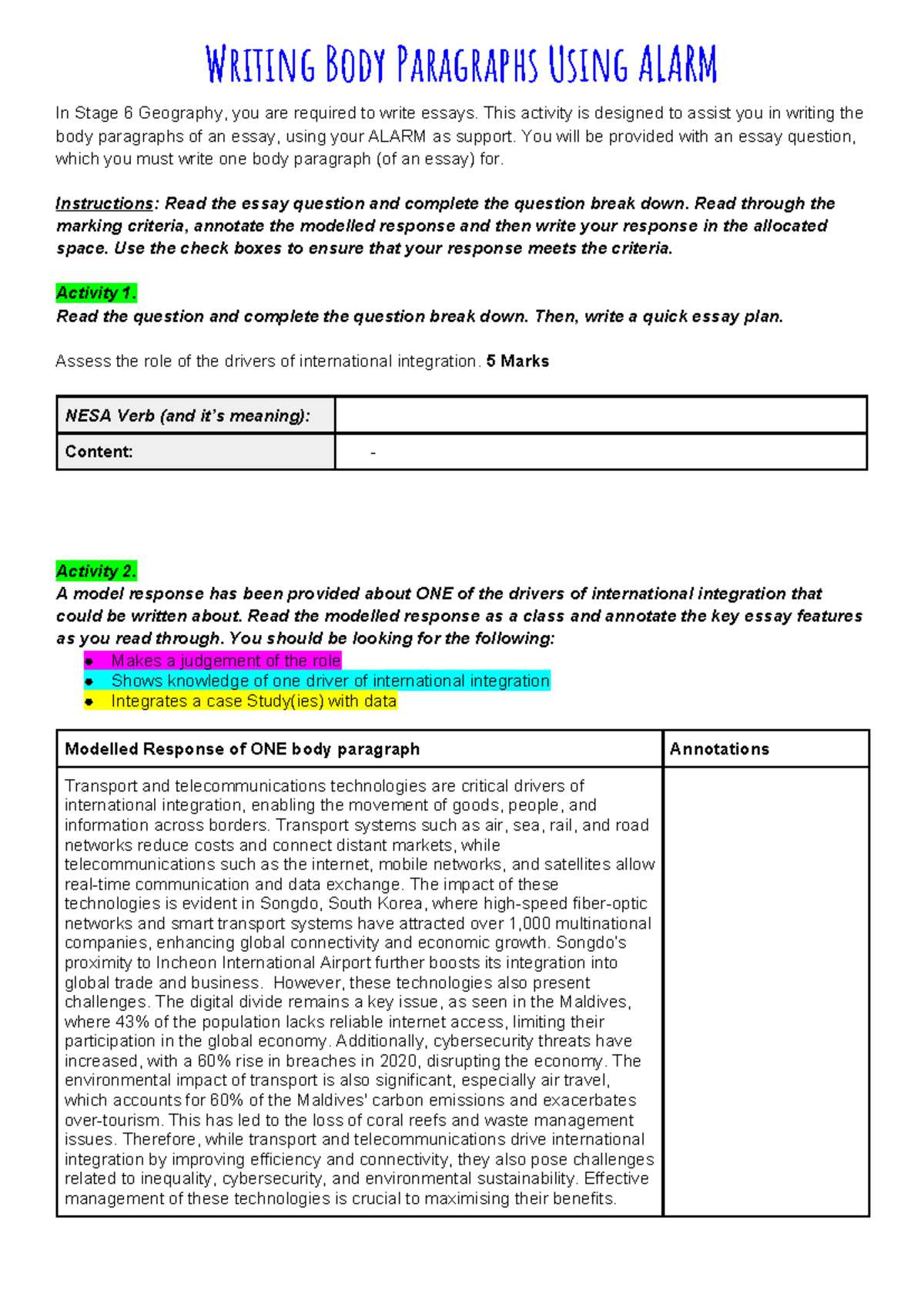 03d Writing Body Paragraphs Using Alarm - Writing Body Paragraphs Using ...