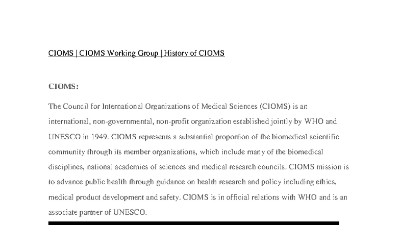 CIOMS Working Group: History and Governance Overview - Studocu