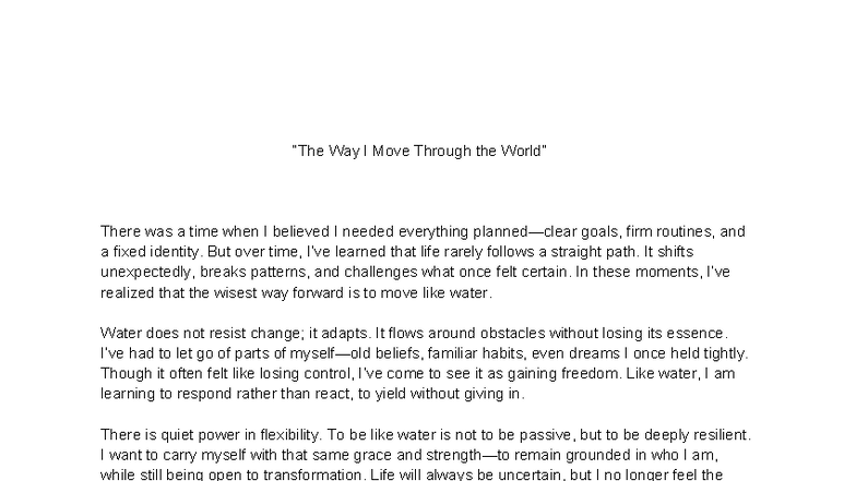 Sombe Water Essay - jdjddhsssh - “The Way I Move Through the World ...