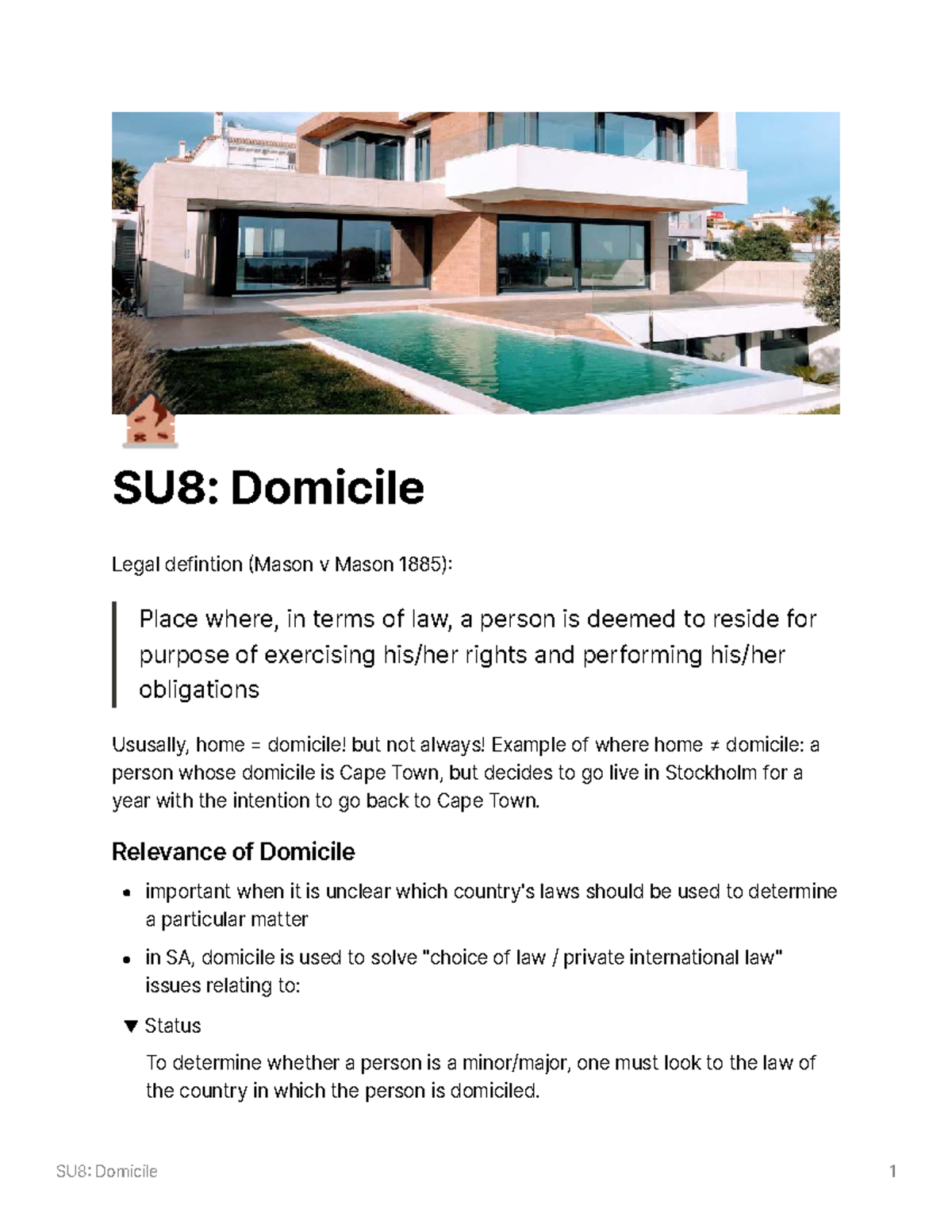 SU8: Summary of Domicile Legal Definition and Implications - Studocu