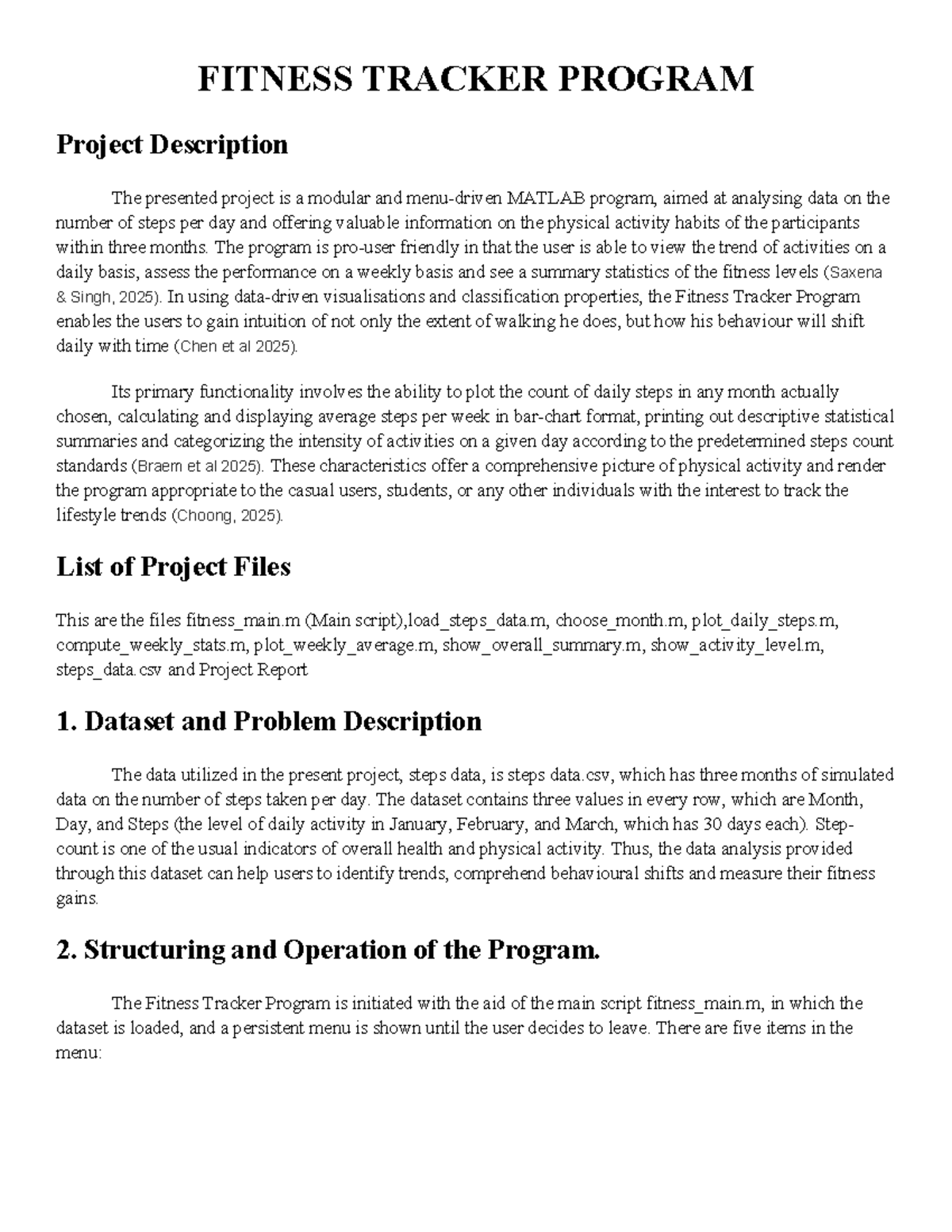 FITNESS TRACKER PROGRAM (MATLAB) - Project Overview and Analysis - Studocu