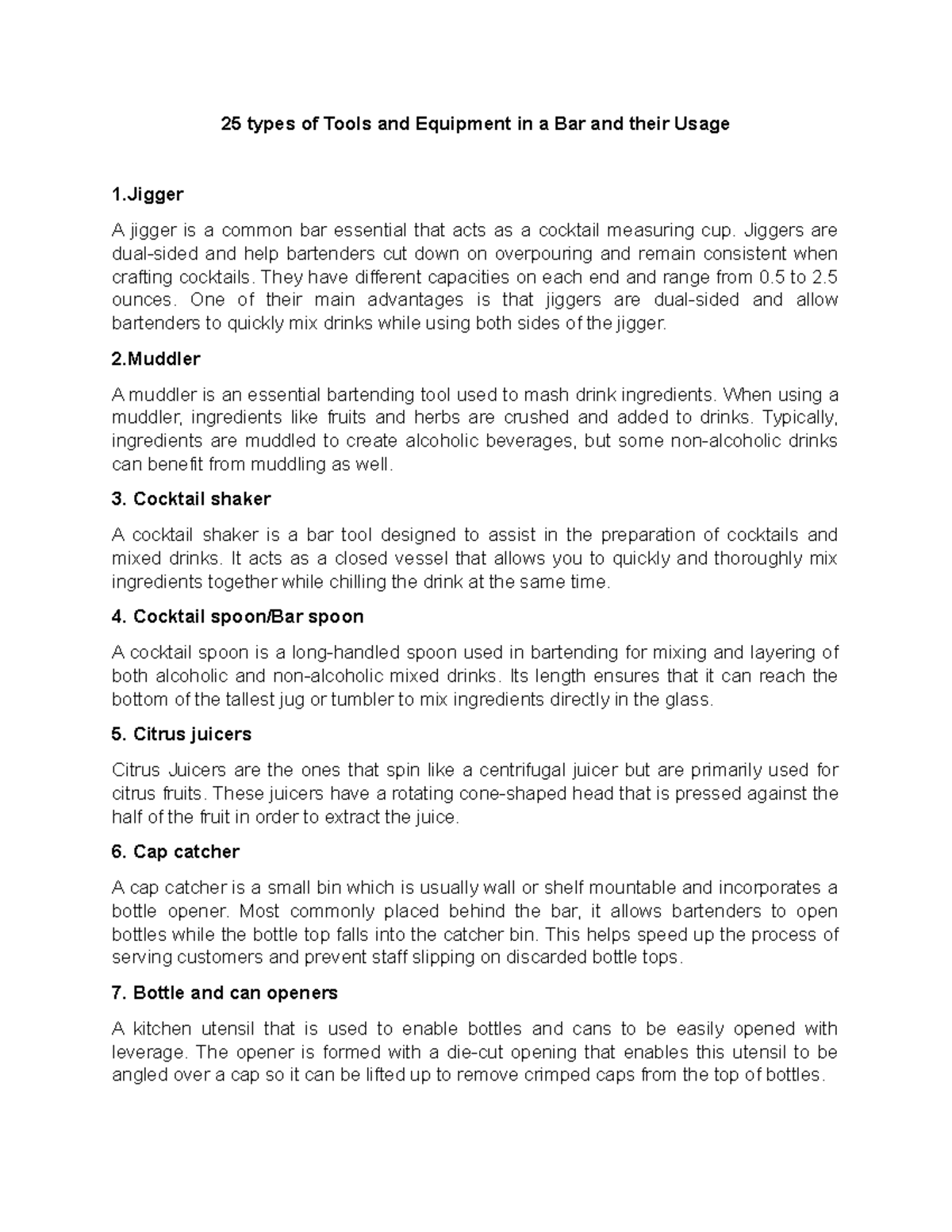 25 Essential Bar Tools & Equipment and Their Usage Guide - Studocu