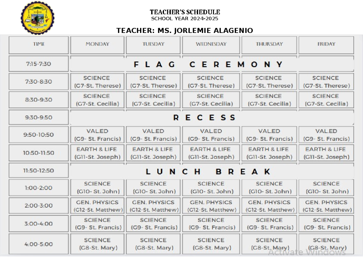 Teachers LOAD - dddd - BSED English - TEACHER’S SCHEDULE SCHOOL YEAR ...