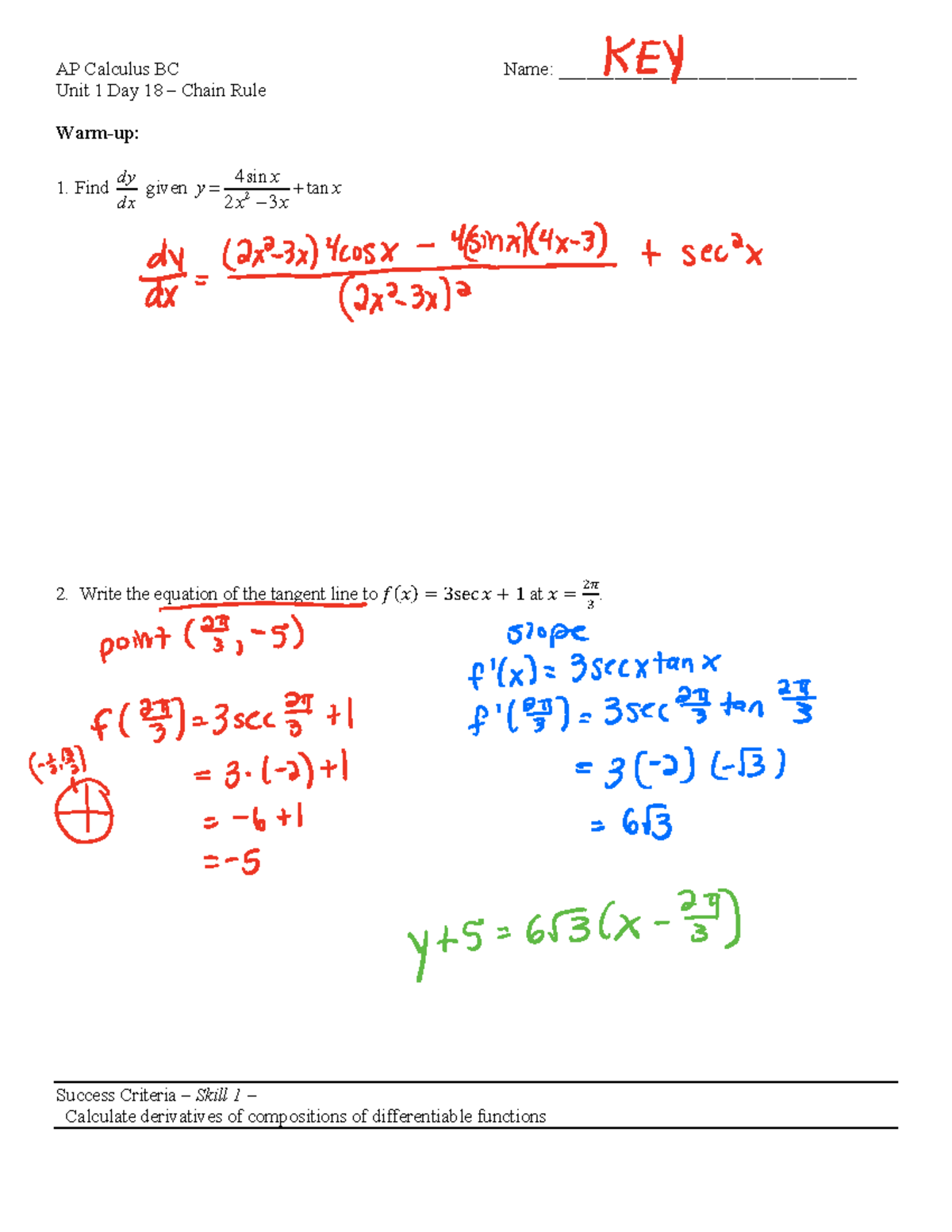 AP Calculus BC - Unit 1 Day 18: Mastering the Chain Rule - Studocu