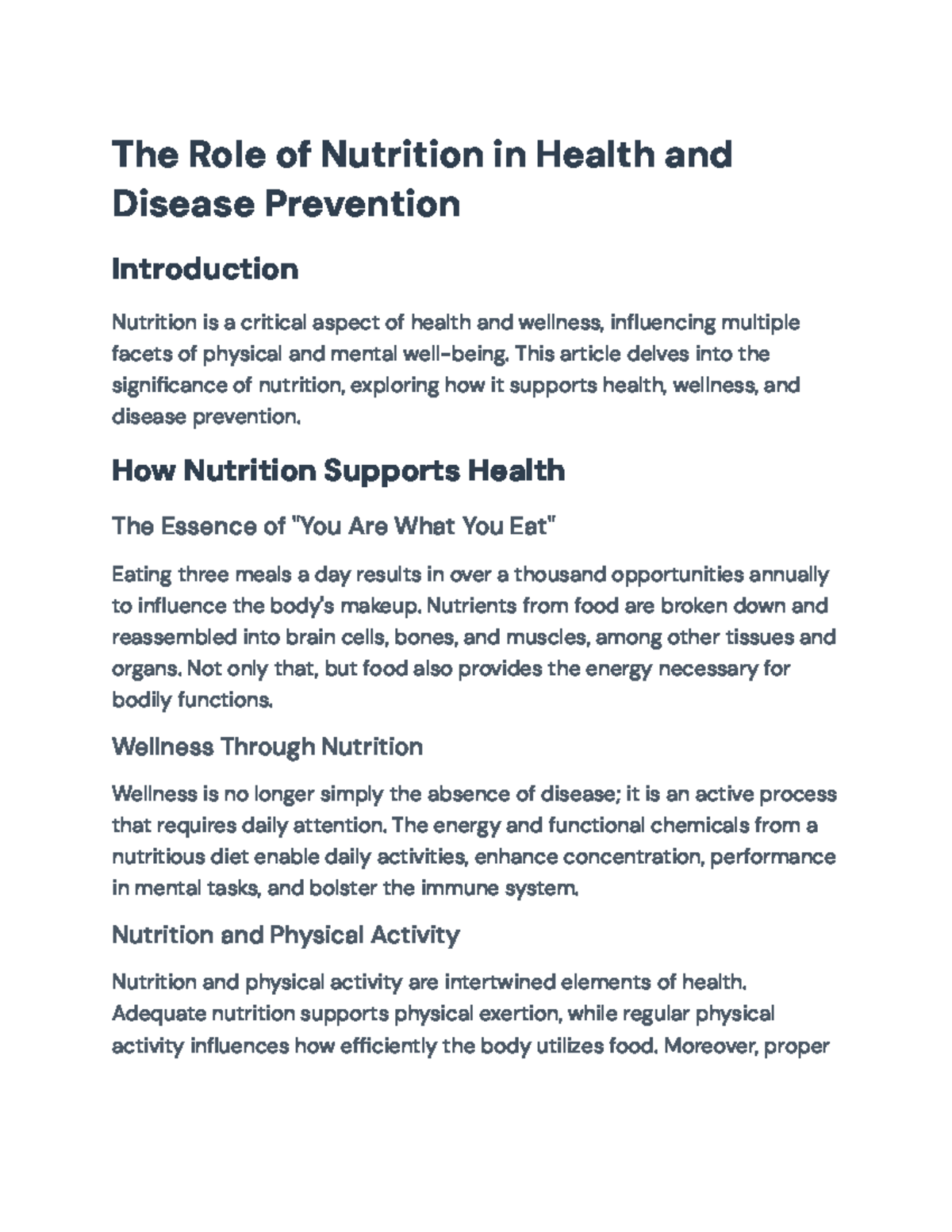 The Role of Nutrition in Health & Disease Prevention - Overview - Studocu