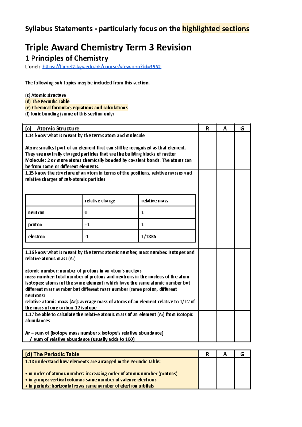 Triple Award Chemistry Term 3 Revision: Key Concepts and Calculations ...