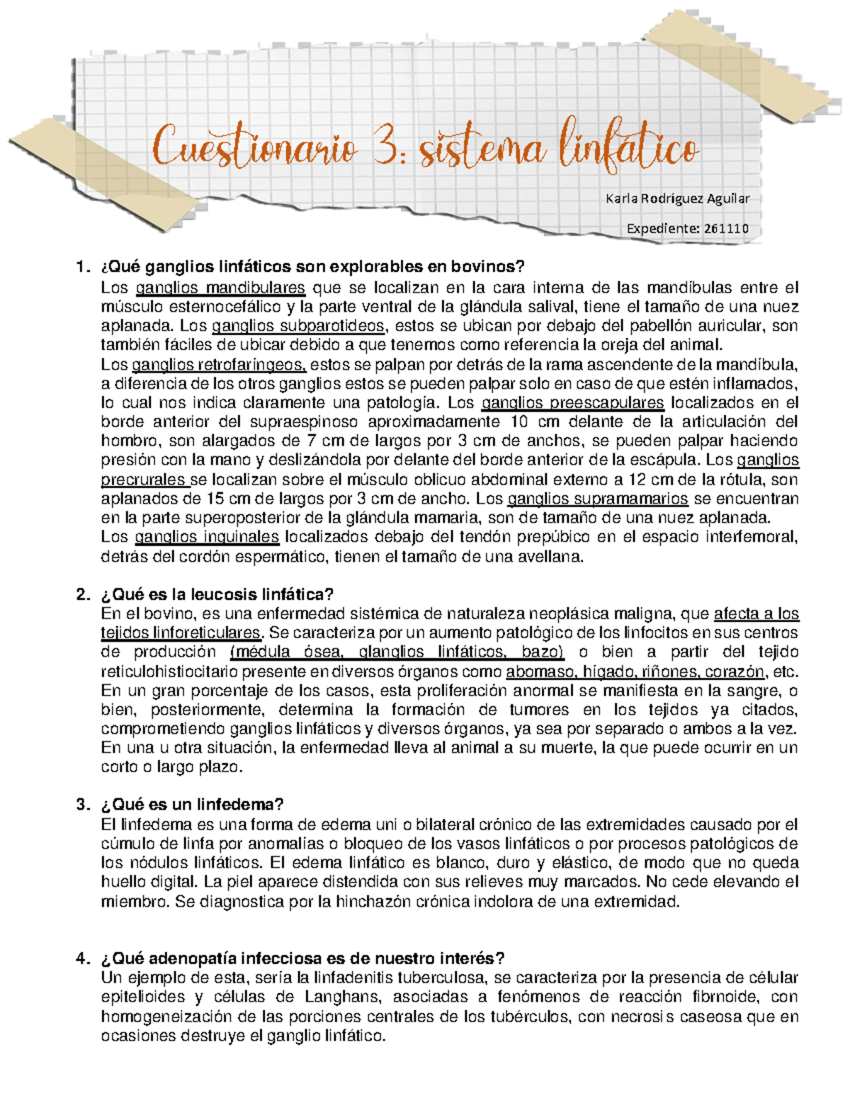 Cuestionario de sistema linfático veterinaria - Warning: TT: undefined function: 32 ¿Qué ...