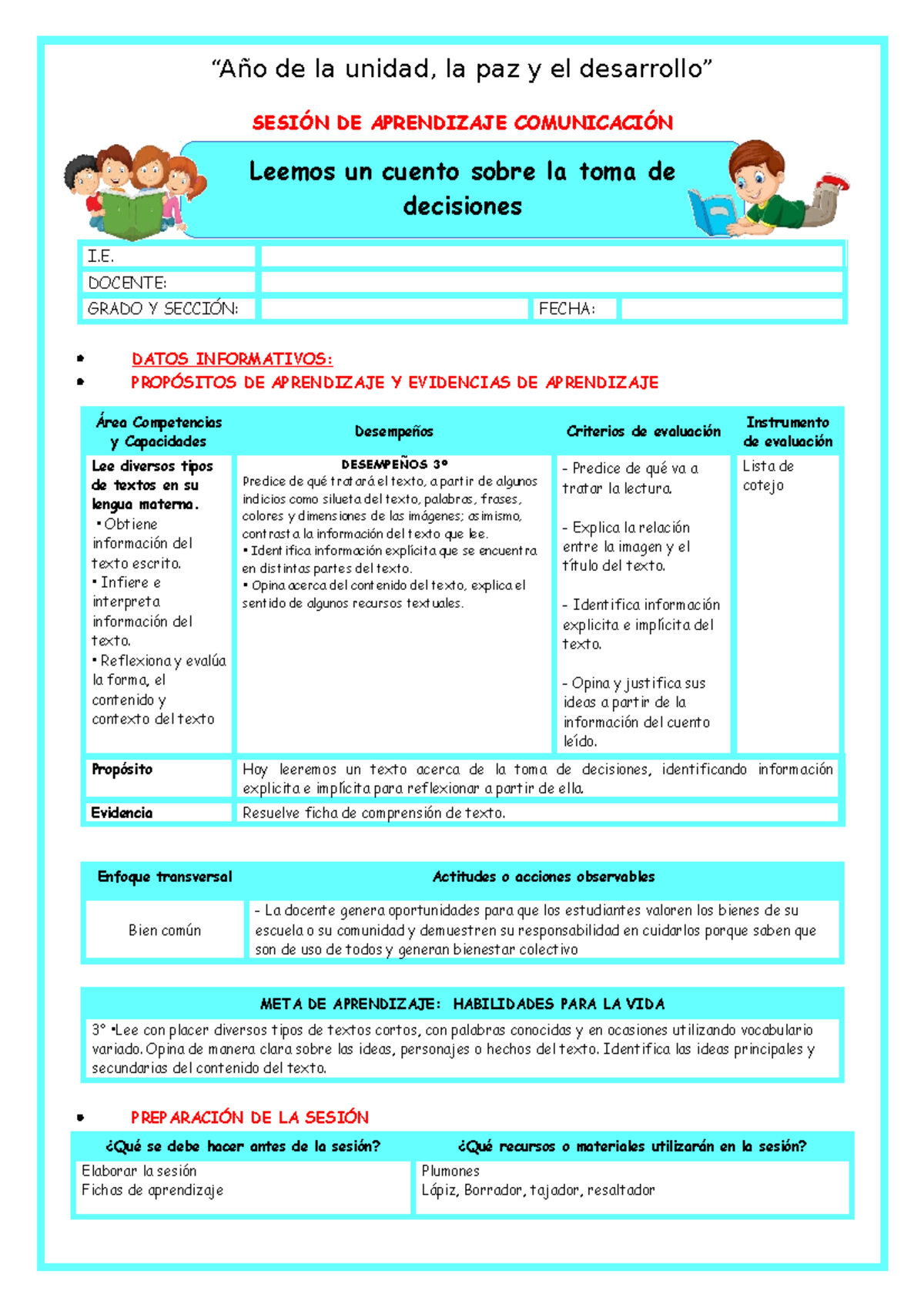 Leemos Un Cuento Sobre La Toma de Decisiones - 3° SES COMU LUN 17 - Studocu