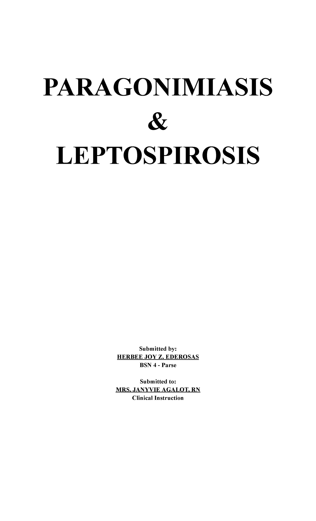 Paragonimiasis, Leptospirosis - PARAGONIMIASIS & LEPTOSPIROSIS ...