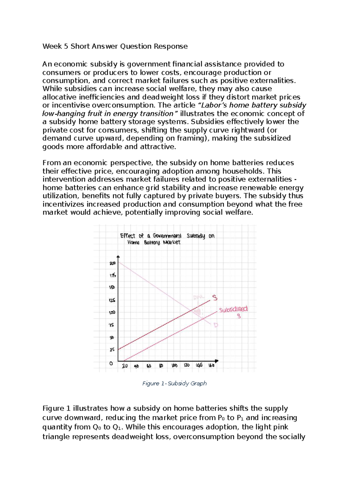Week 5 Short Answer Response: Economic Subsidies Explained - Studocu