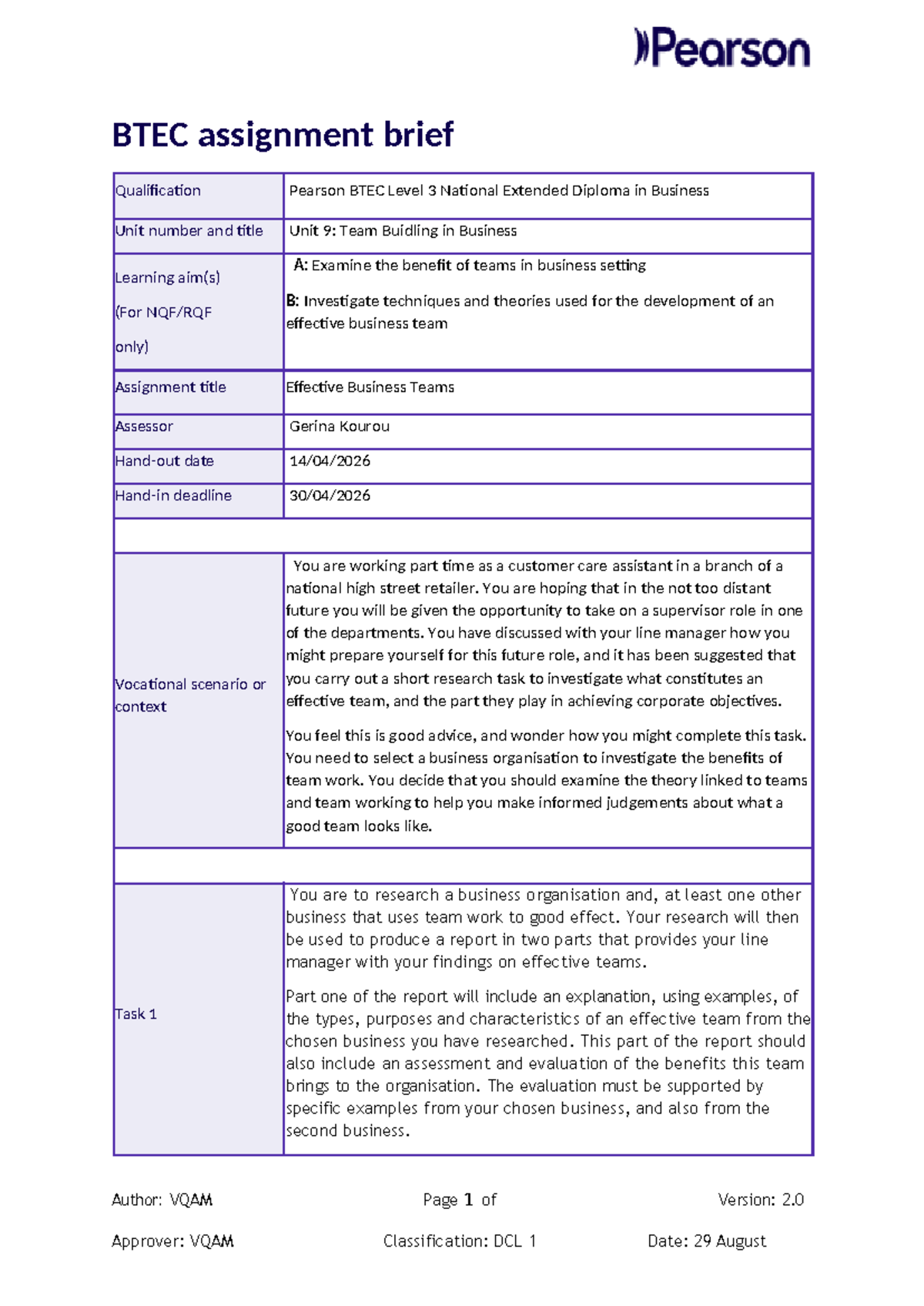 Unit 9 Assignment: Effective Business Teams in BTEC Level 3 Business ...