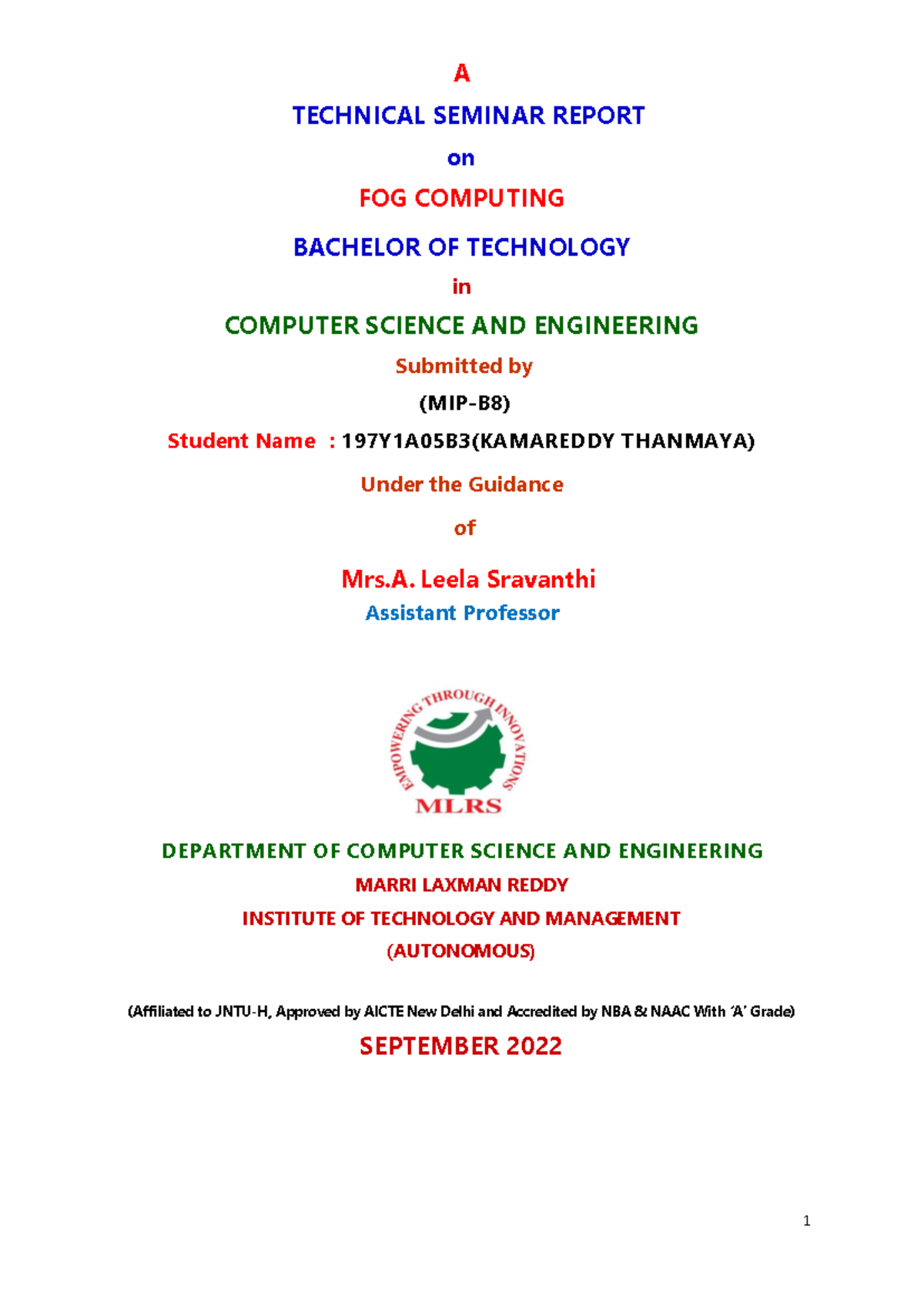 Technical seminar - A TECHNICAL SEMINAR REPORT on FOG COMPUTING ...