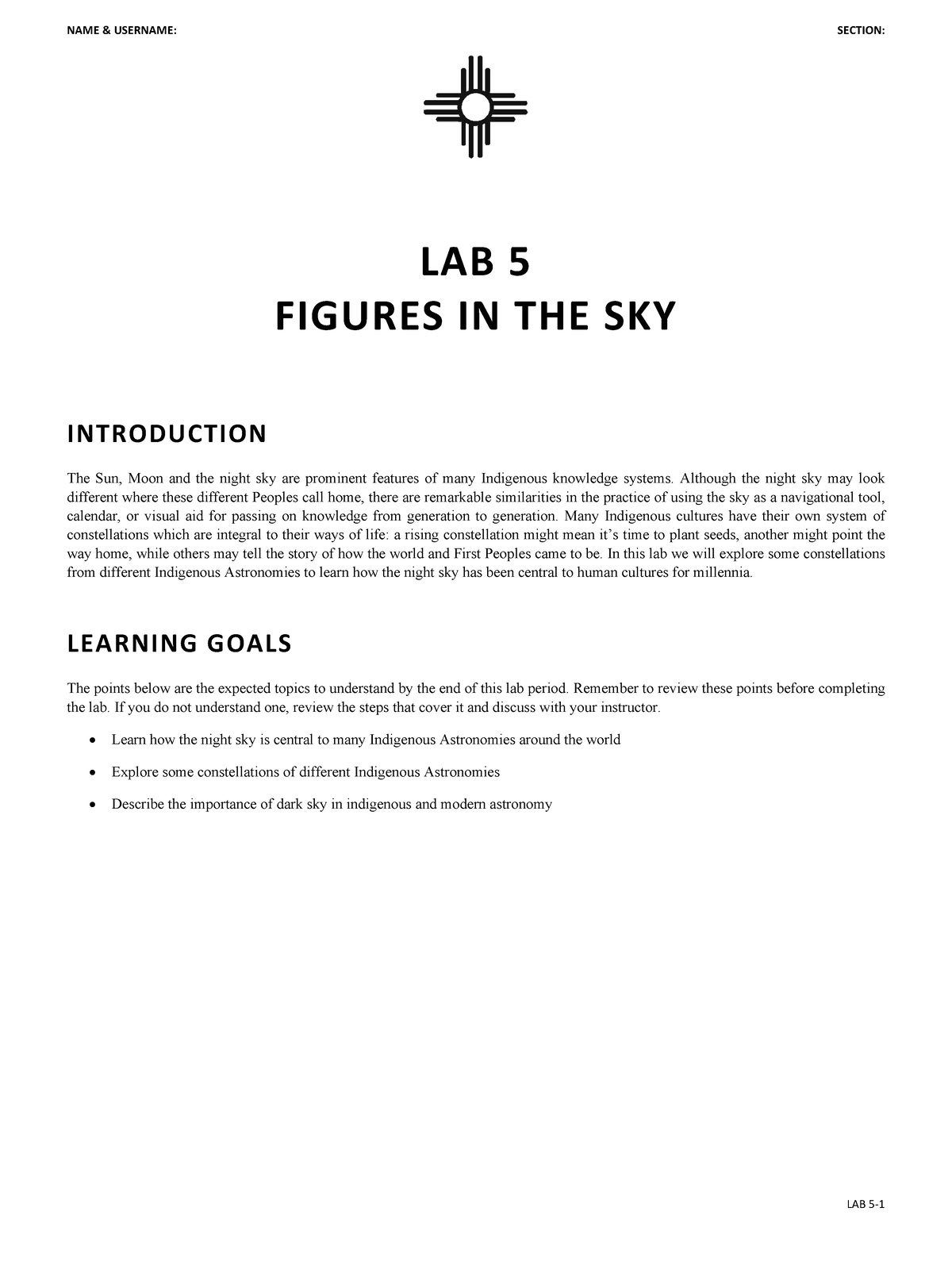 AST201L - Lab 5: Indigenous Astronomies and Constellations - Studocu