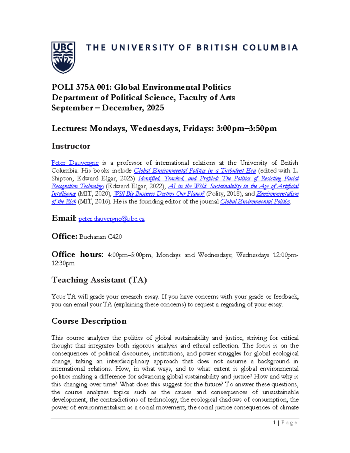 POLI 375A 001: Syllabus for Global Environmental Politics (Fall 2025 ...