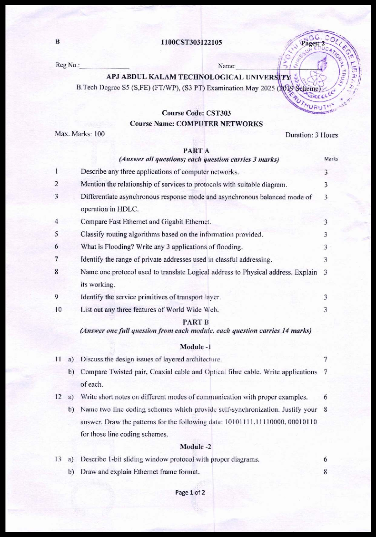 CST303 Computer Networks - Previous Year Question Papers - Studocu