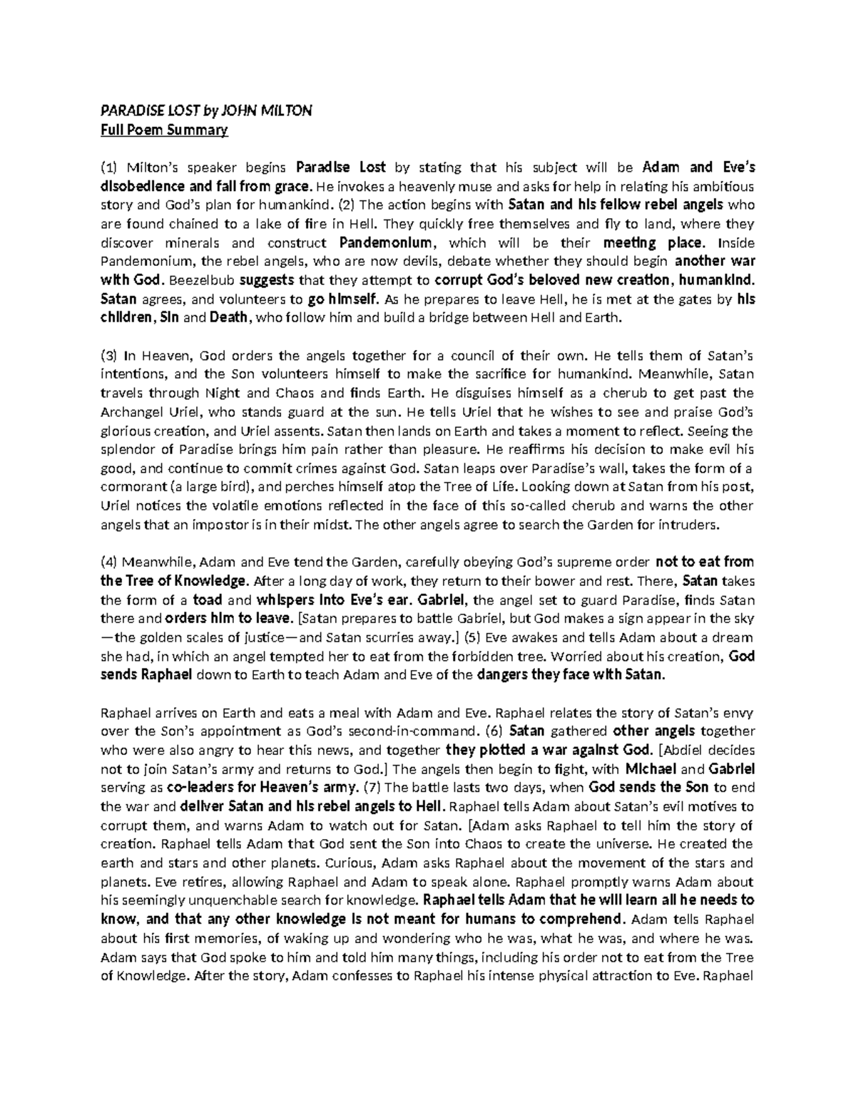 Paradise Lost Summary - PARADISE LOST by JOHN MILTON Full Poem Summary ...