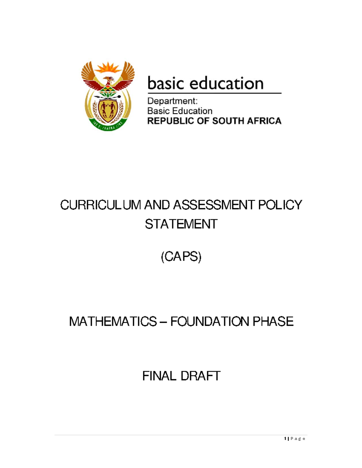 CAPS Maths Curriculum Overview for Grades 1-3 - Final Draft - Studocu