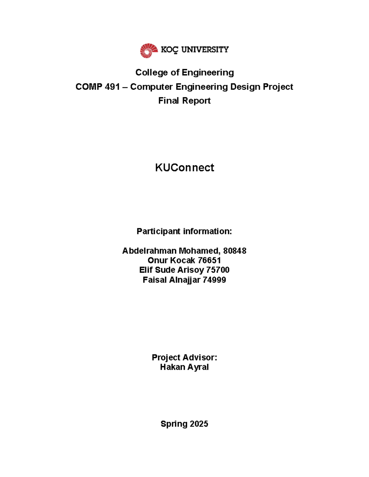 COMP 491 KUConnect Project Final Report: Design & Implementation - Studocu