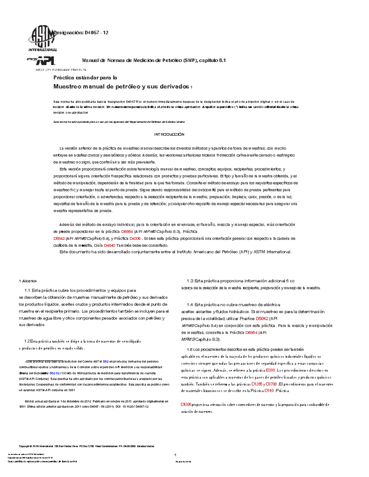 ASTM D4057-12: Manual de Normas para Muestreo de Petróleo y Derivados ...