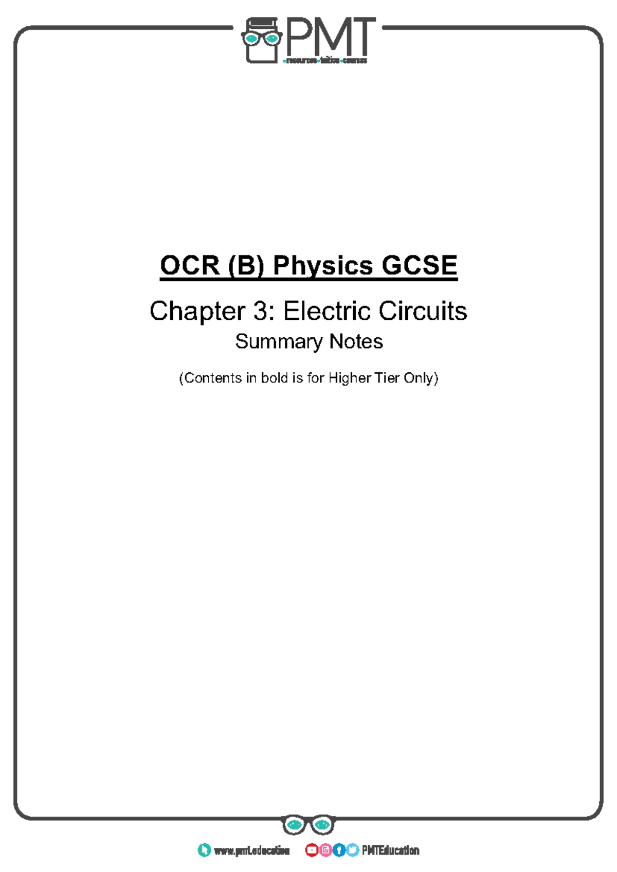 OCR (B) Physics GCSE Chapter 3: Electric Circuits Summary Notes - Studocu