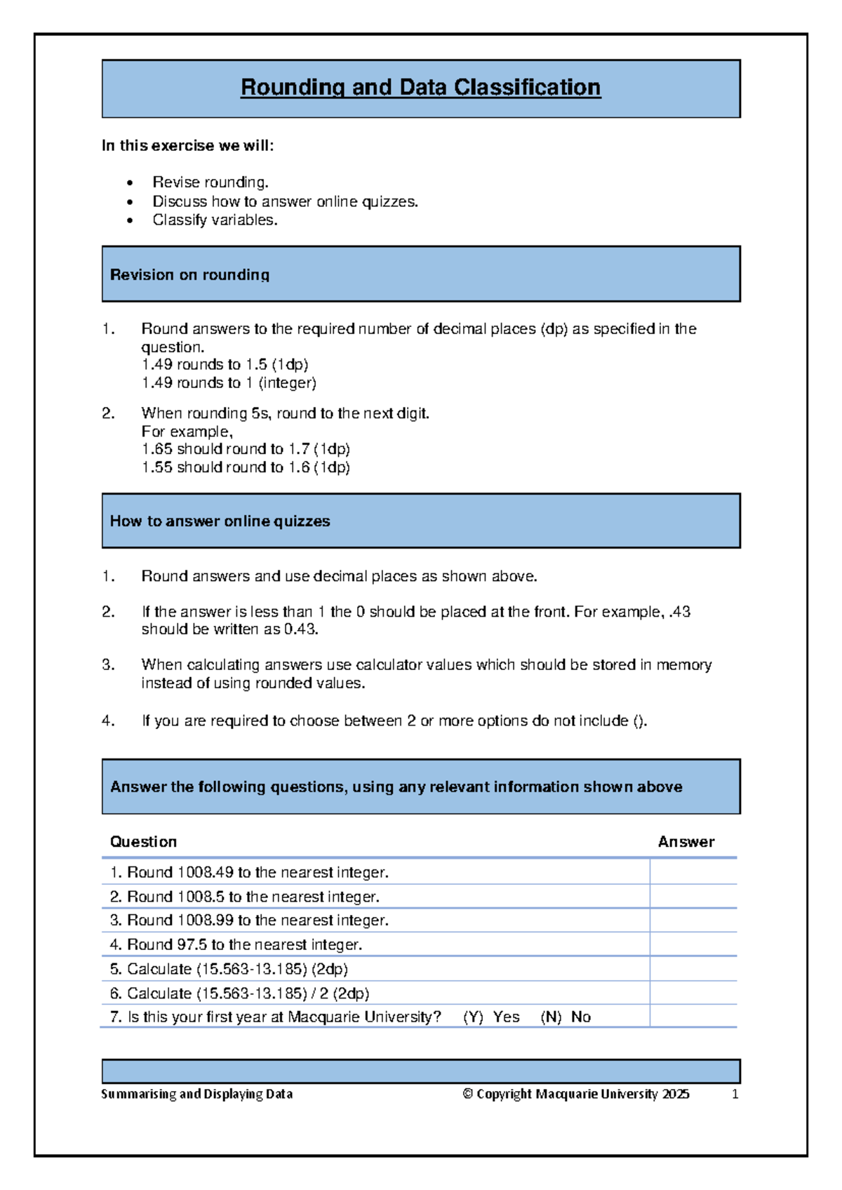 Rounding and Data Classification: SGTA Week 1 Practice Notes - Studocu