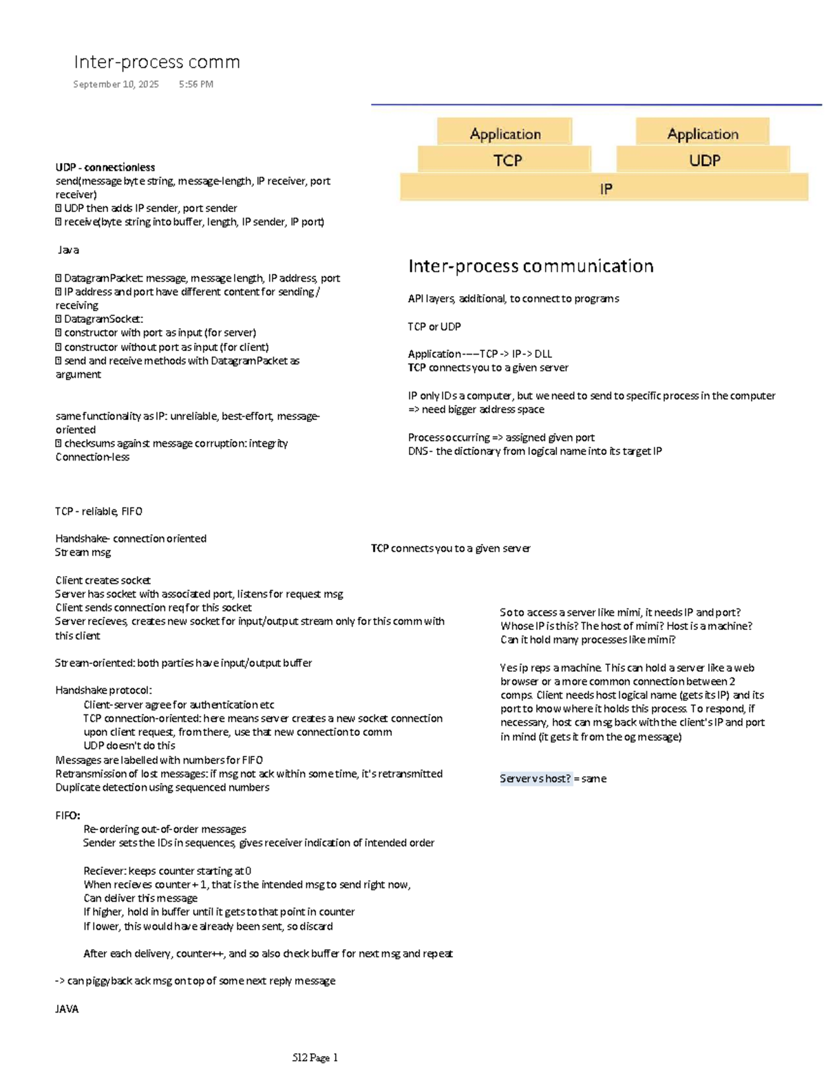 Inter-process Communication: UDP & TCP Overview (JAVA 512) - Studocu
