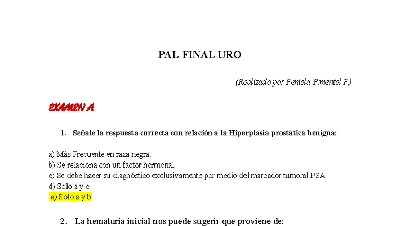 PAL FINAL URO 2 - Notas de Examen sobre Hiperplasia Prostática Benigna ...